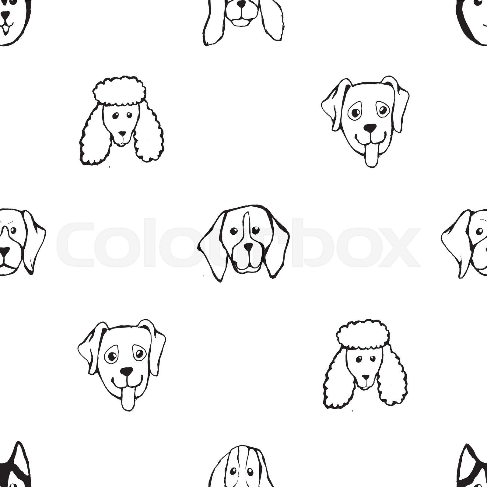 Seamless pattern with Dog breeds. Bulldog, Husky, Alaskan Malamute ...