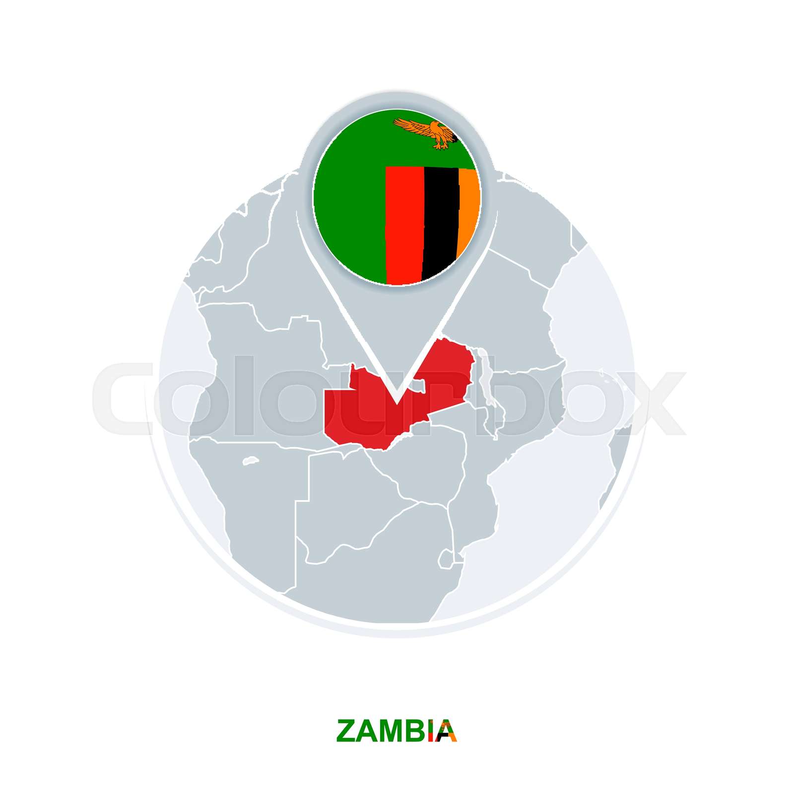 Zambia map and flag, vector map icon with highlighted Zambia | Stock ...