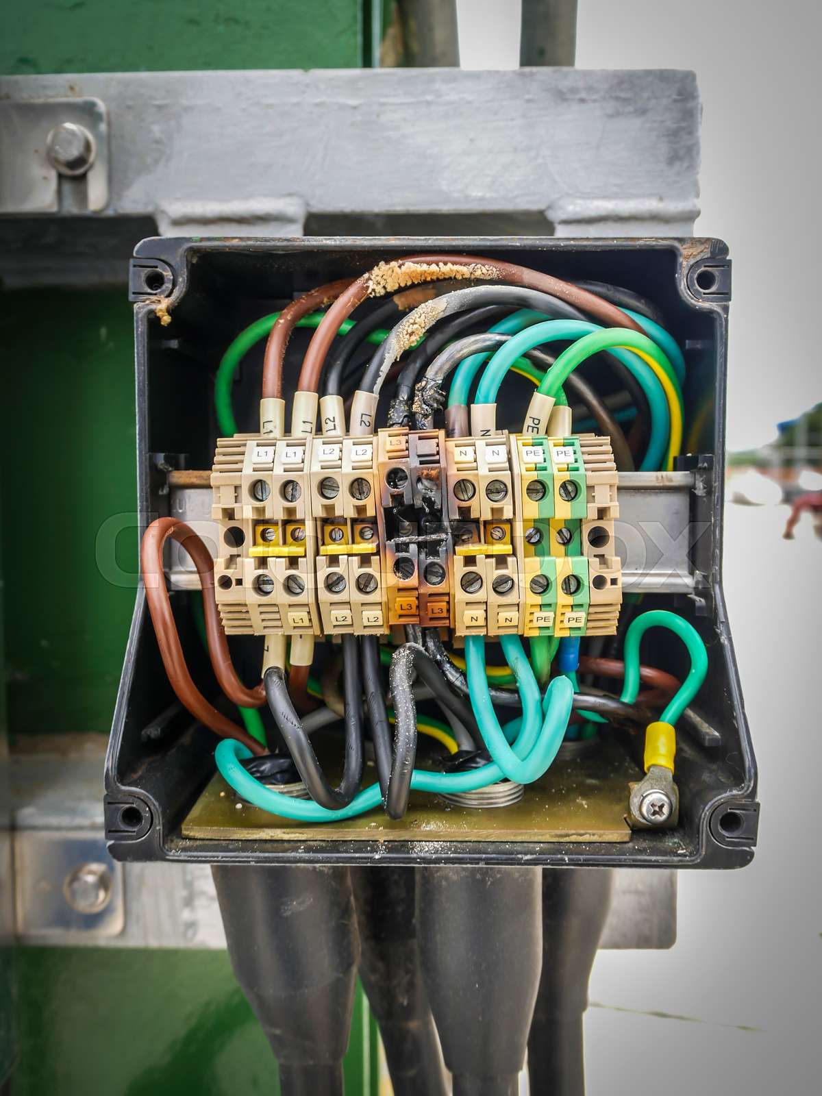 Electrical power cable and terminal short circuit | Stock image | Colourbox