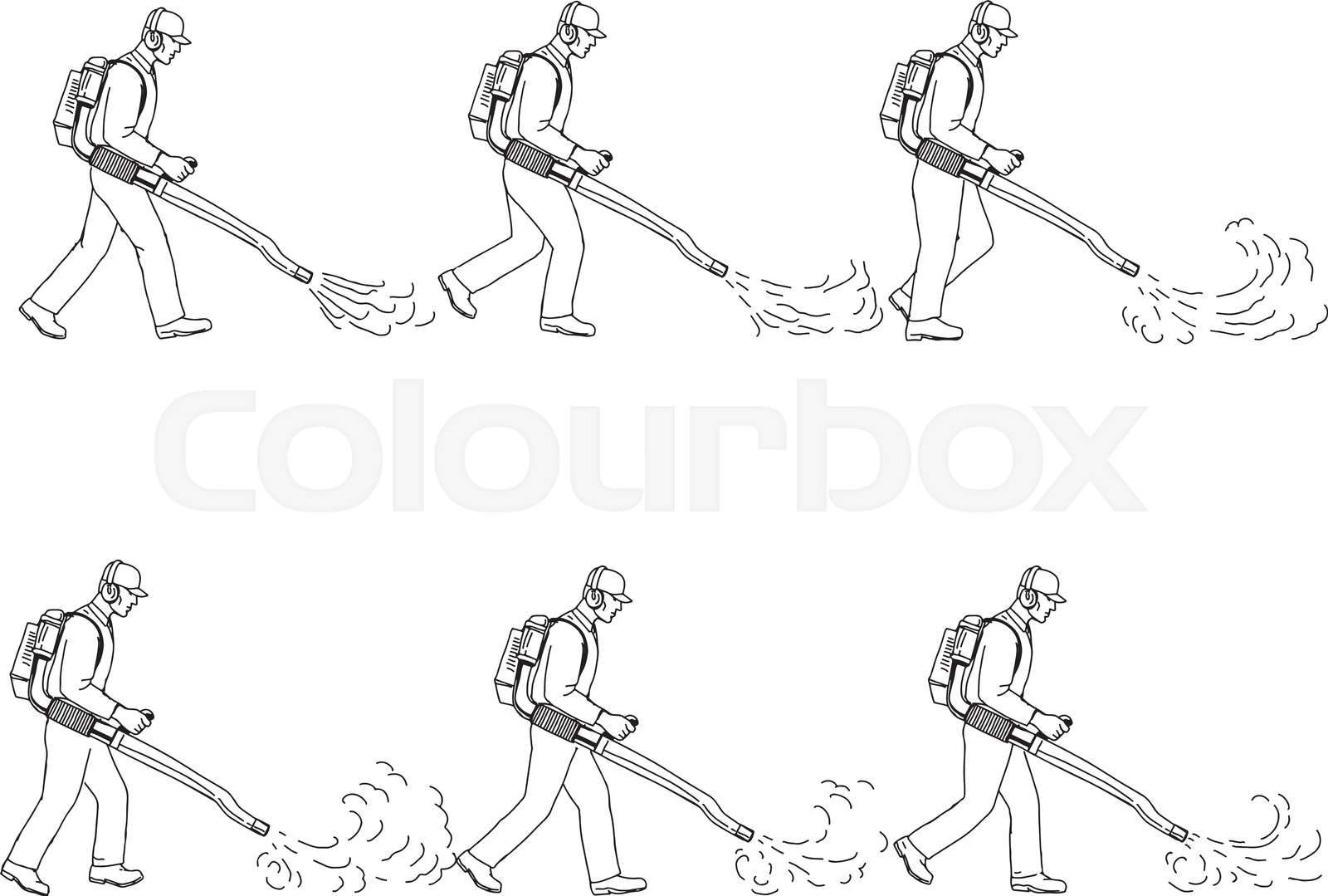 Gardener With Leaf Blower Walk Sequence Drawing | Stock vector | Colourbox