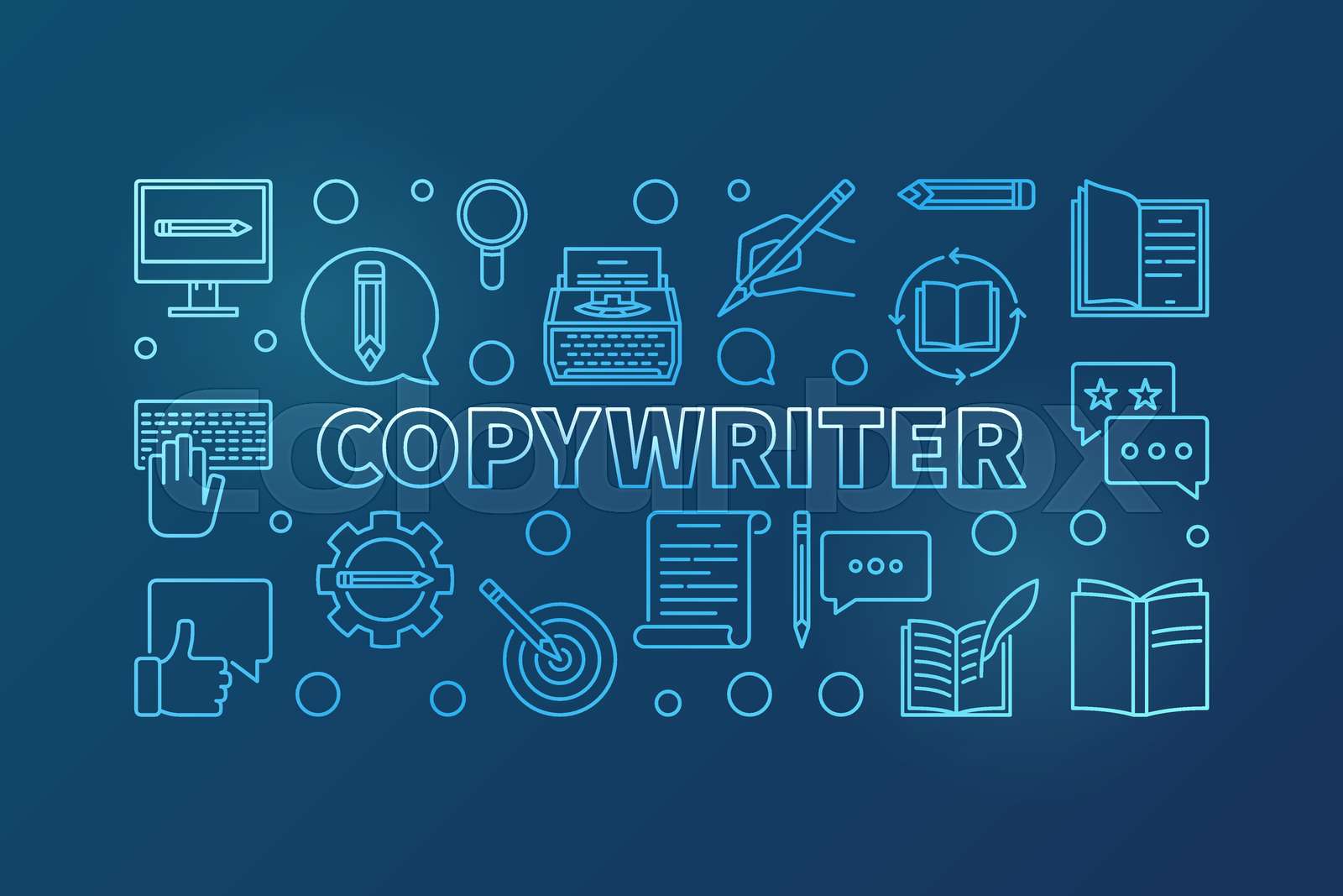 Copywriter vector outline blue horizontal illustration | Stock vector ...