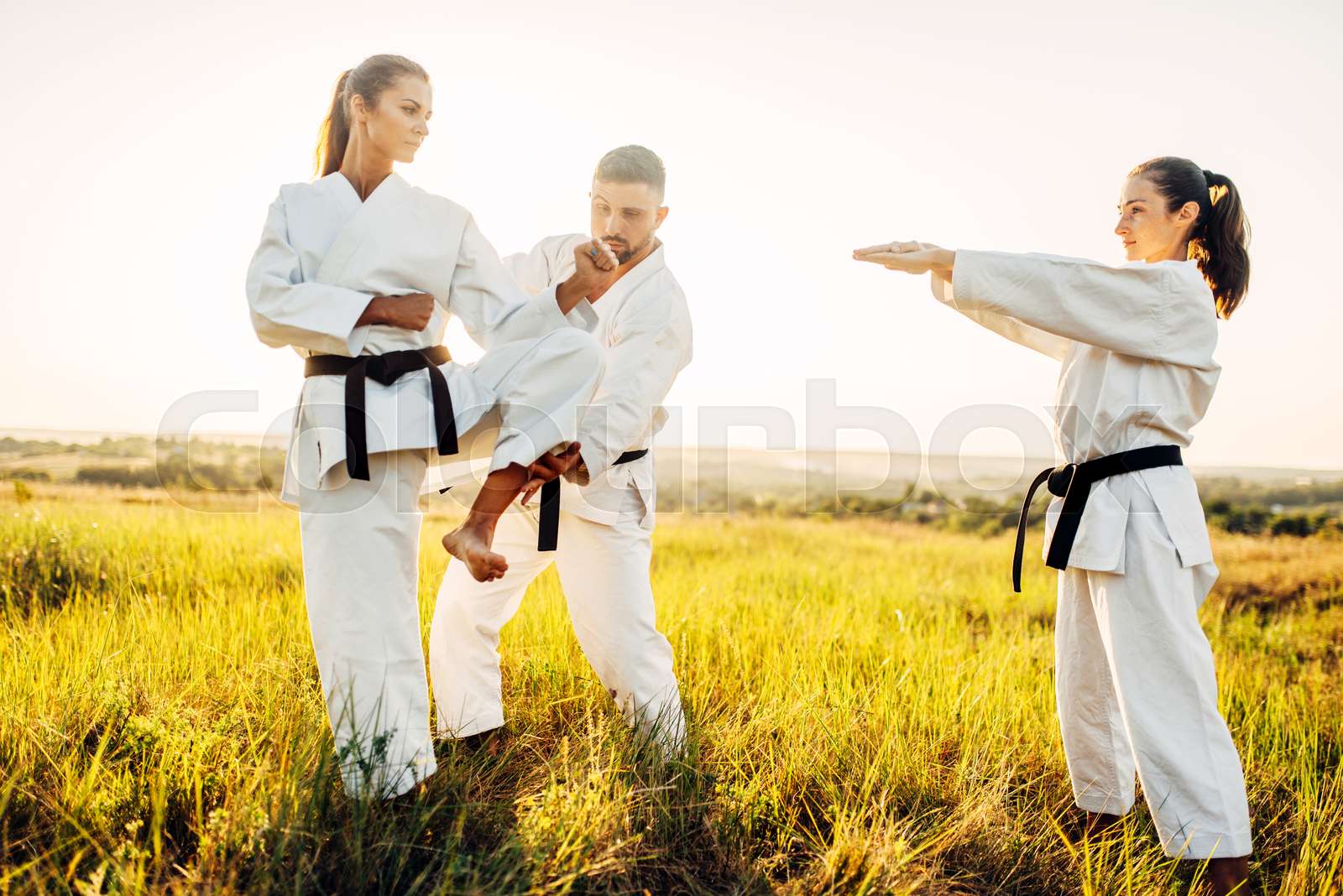 Master teaches karate fighters the correct stand | Stock image | Colourbox
