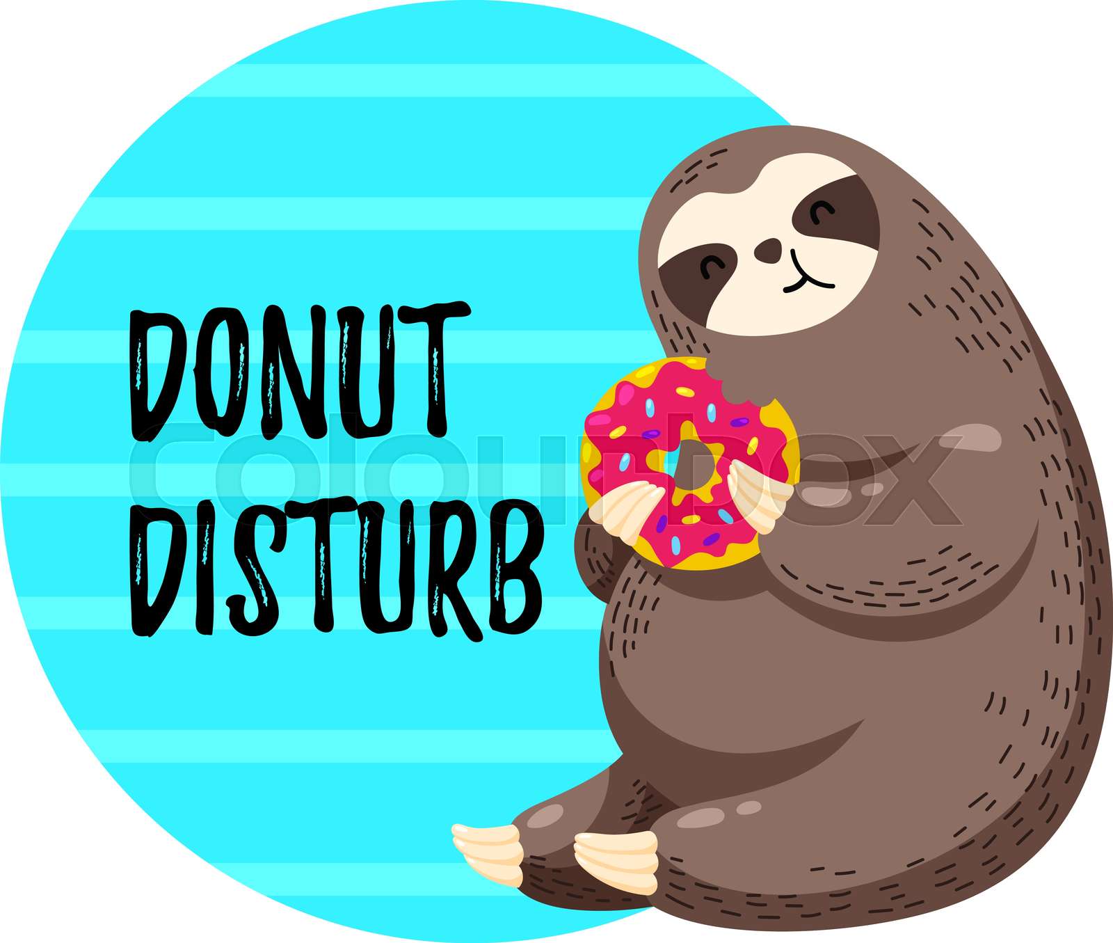 Cute vector illustration. Funny cartoon sloth eating a donut. | Stock ...