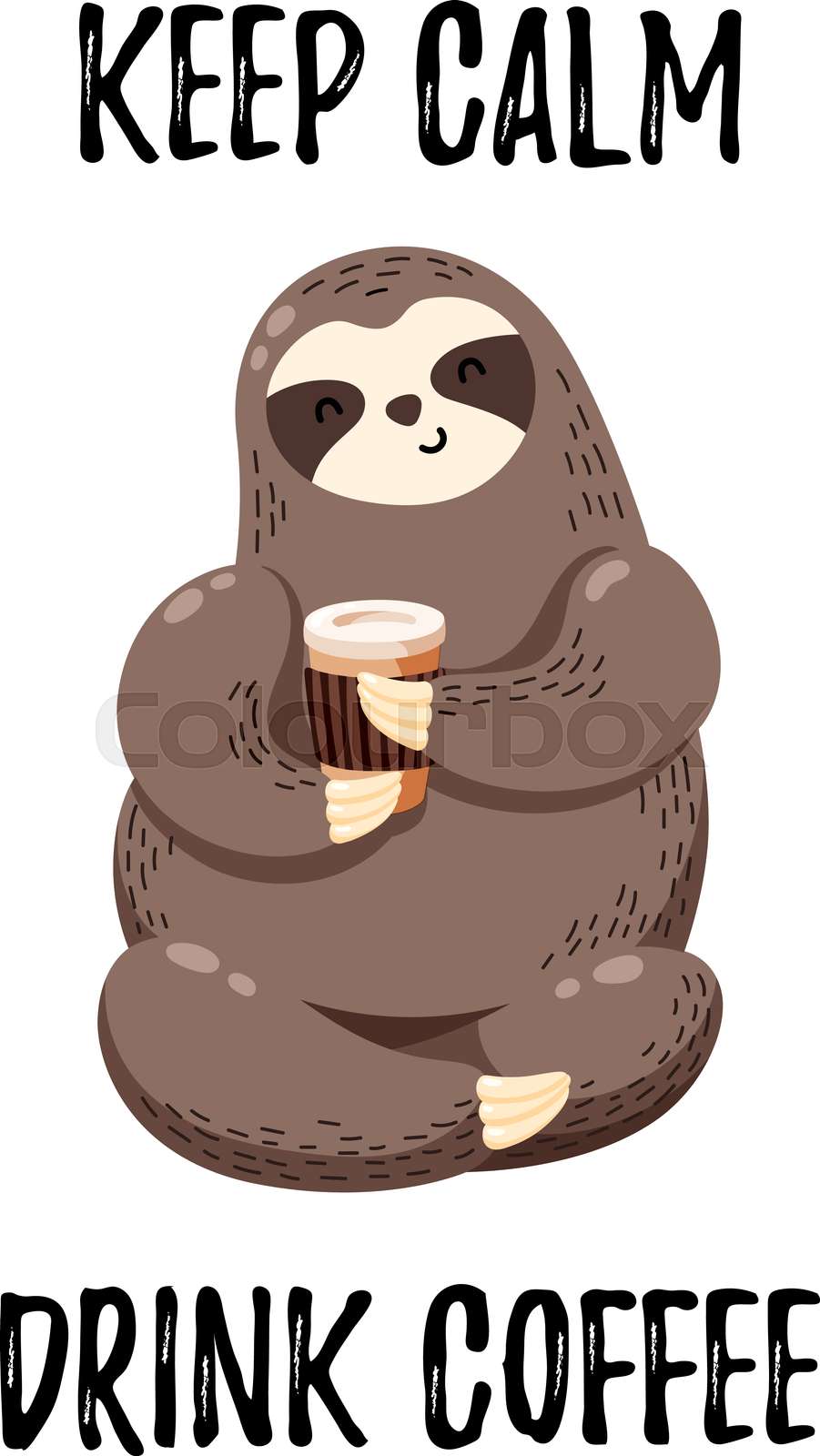 Cute vector illustration. Funny cartoon sloth drinking coffee | Stock ...