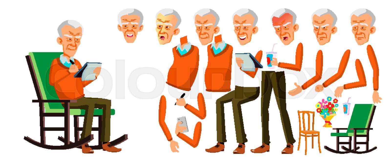 Old Man Vector. Asian Senior Person Portrait. Elderly People. Aged ...