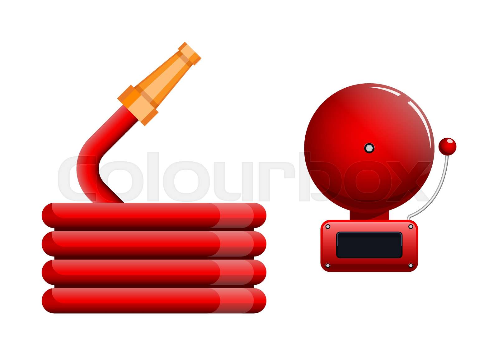 Emergency icon, red fire alarm system and fire hose | Stock vector ...
