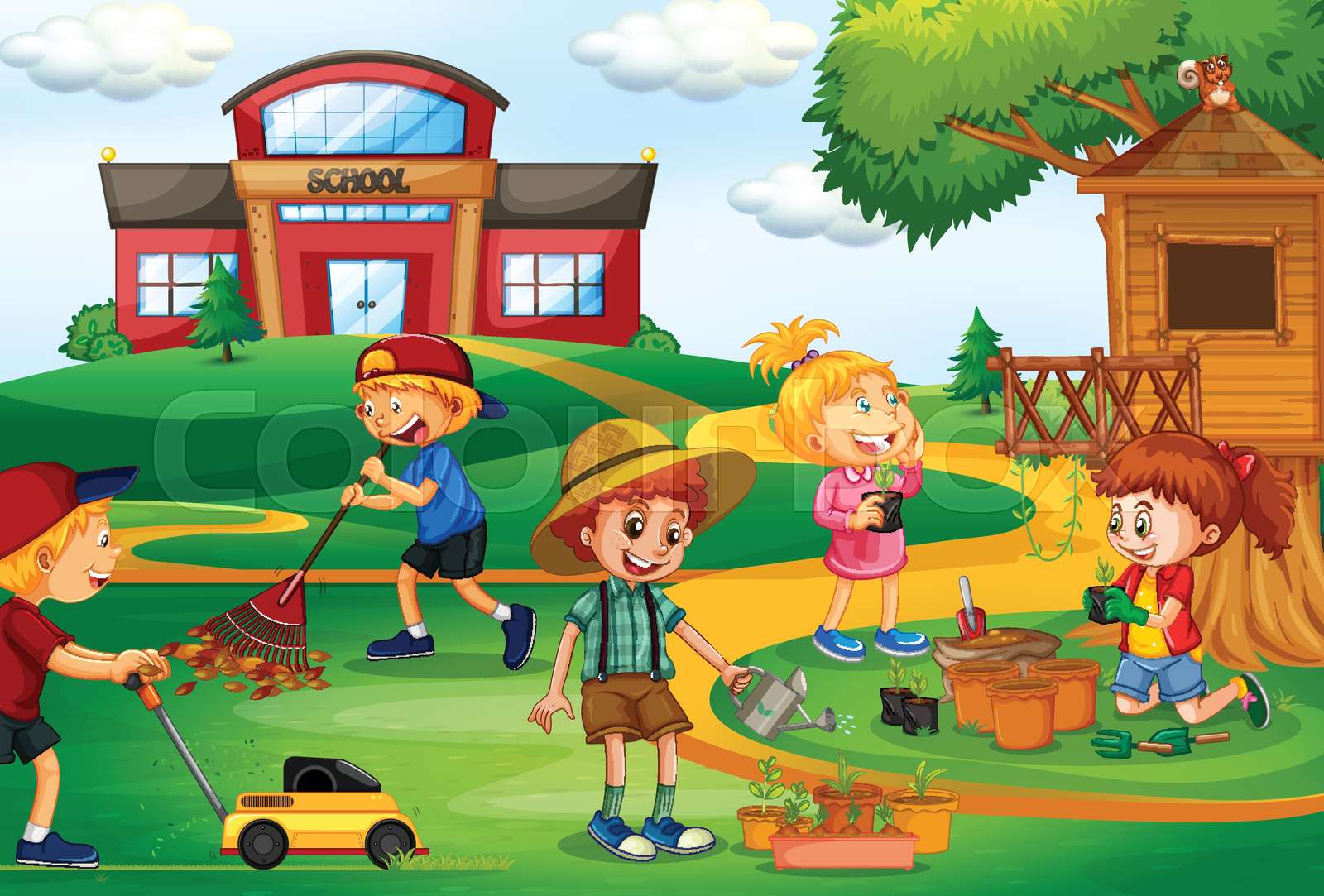 Group of children gardening | Stock vector | Colourbox