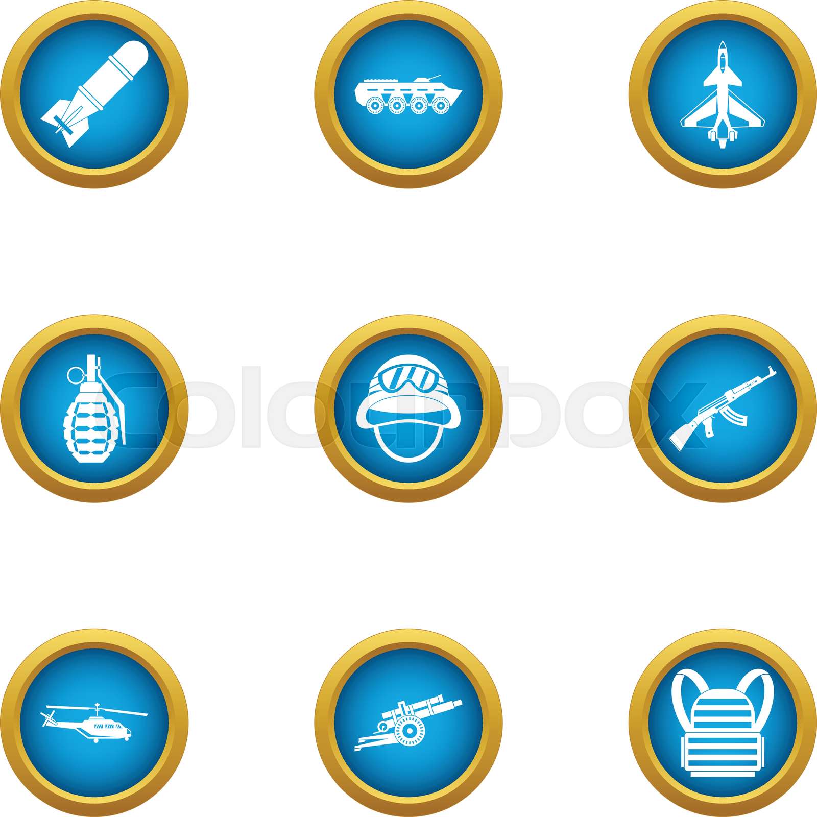 Bombard icons set, flat style | Stock vector | Colourbox