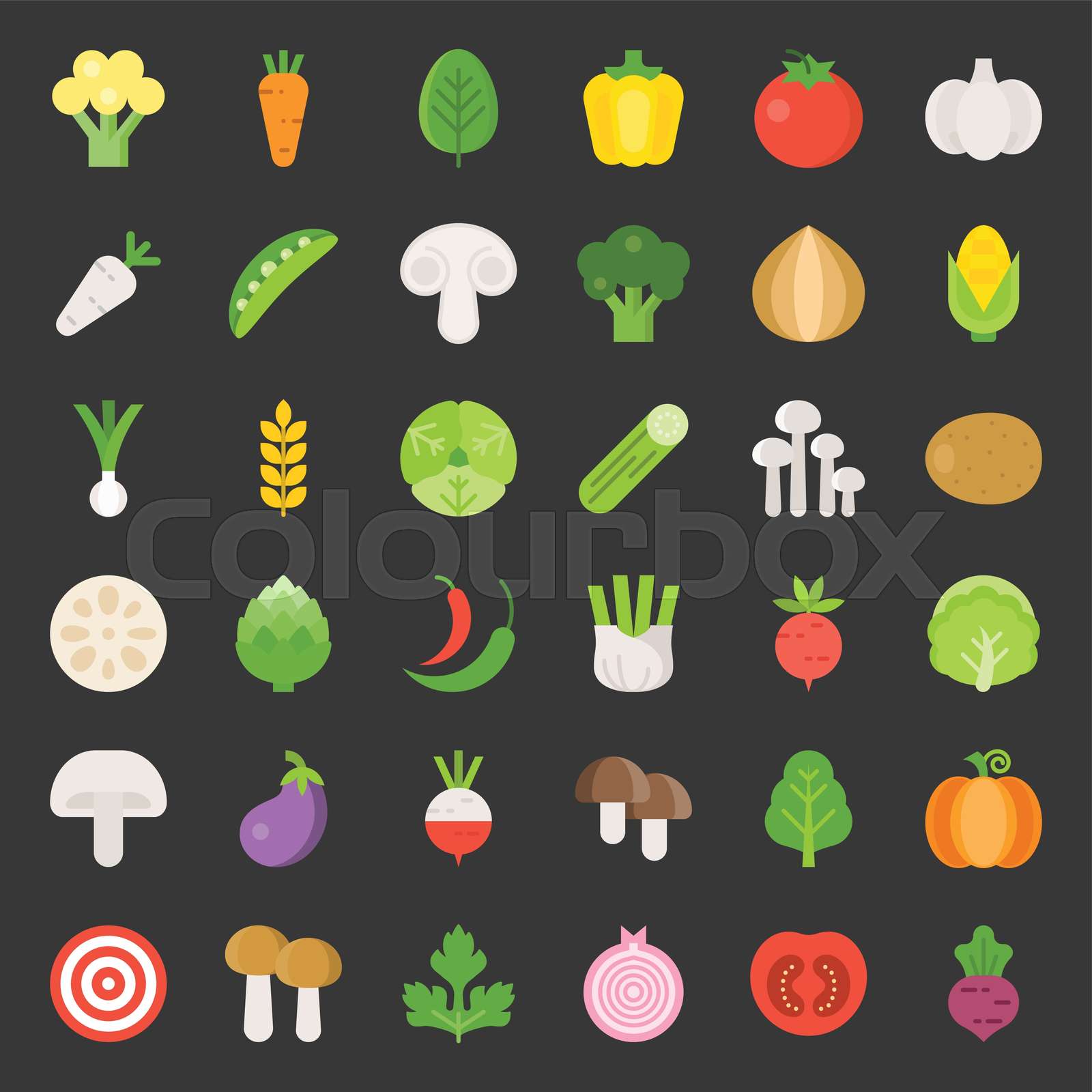 Cute vegetable set 1/3, flat design icon | Stock vector | Colourbox