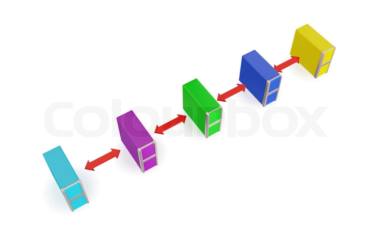 Five colorful computers merged with red arrow | Stock image | Colourbox