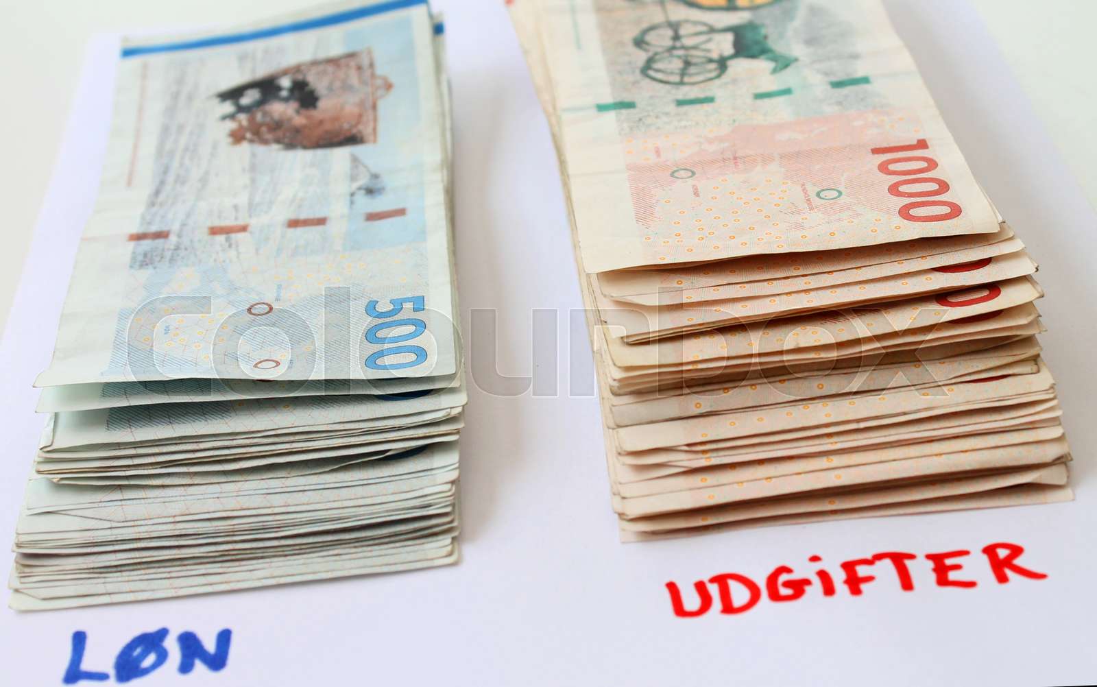 Danske Pengesedler - løn og udgifter | Stock foto | Colourbox