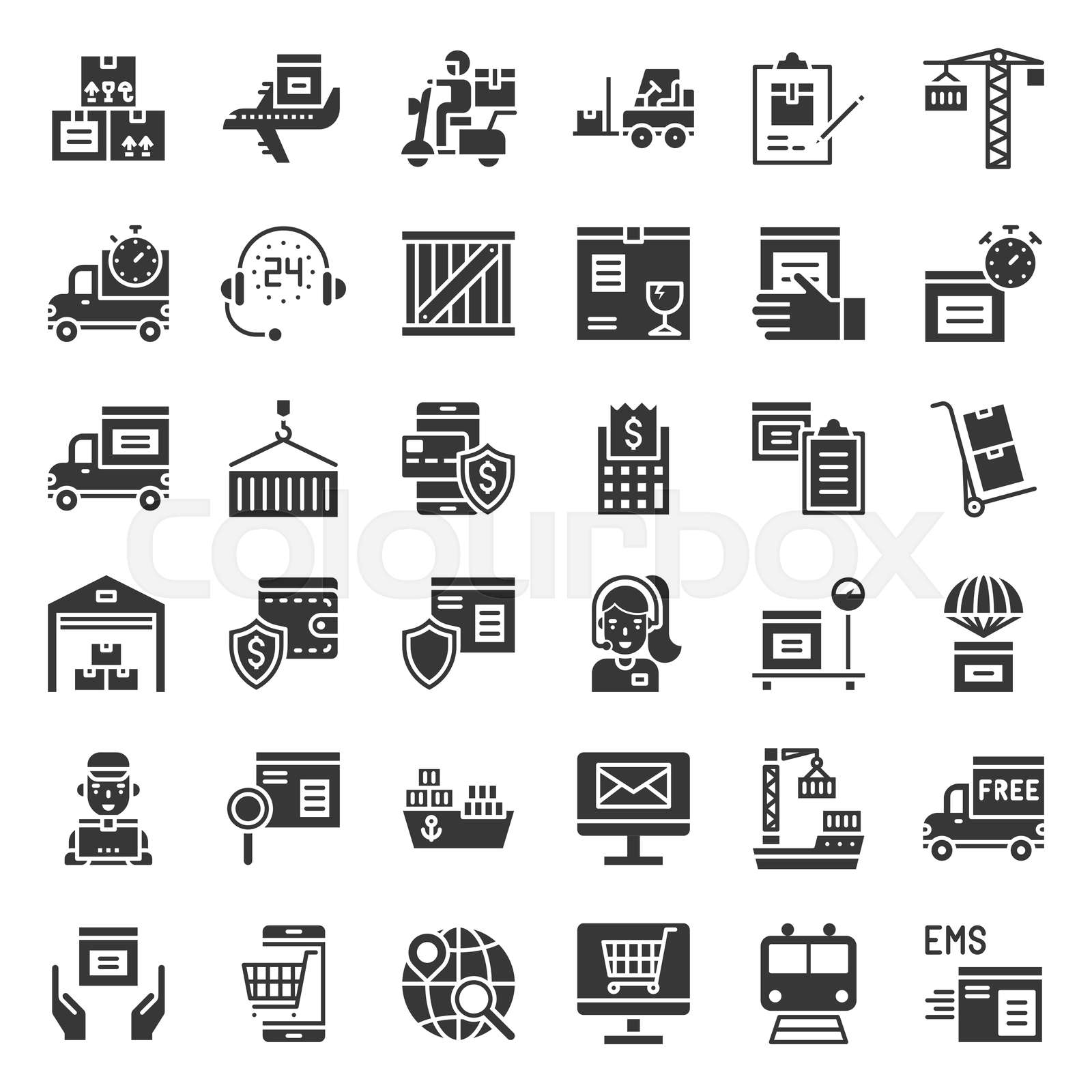 Logistic and shipping business icon set, solid style | Stock vector ...