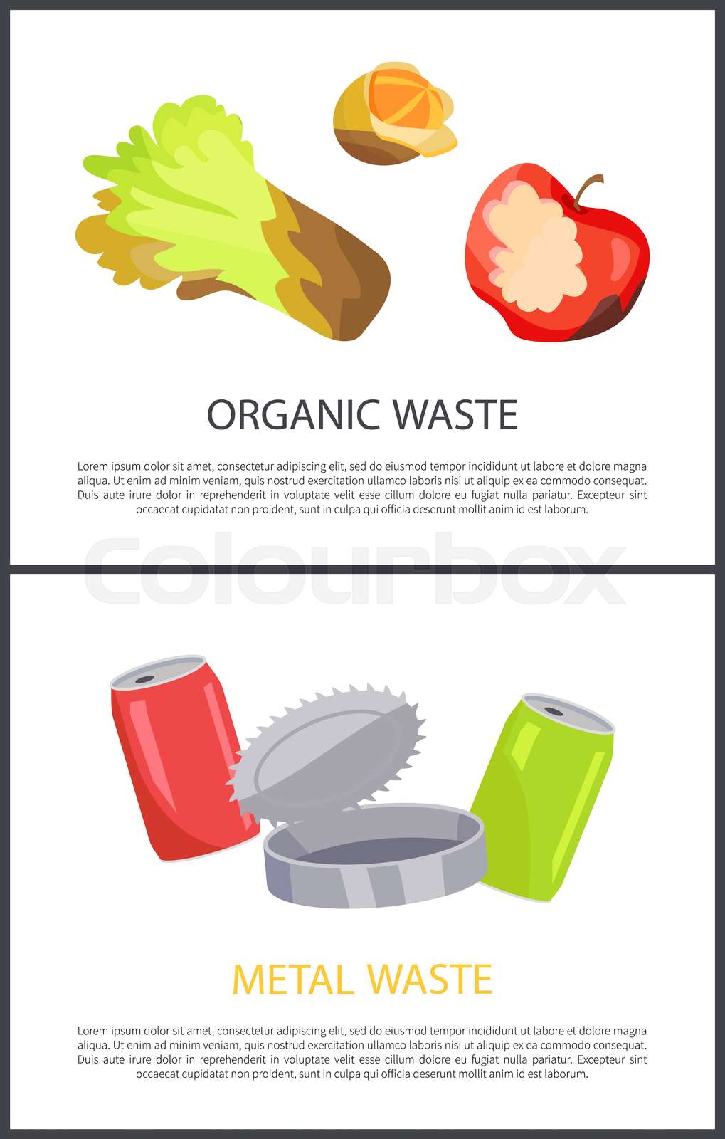 Organic and Metal Waste Sample Colorful Posters | Stock vector | Colourbox