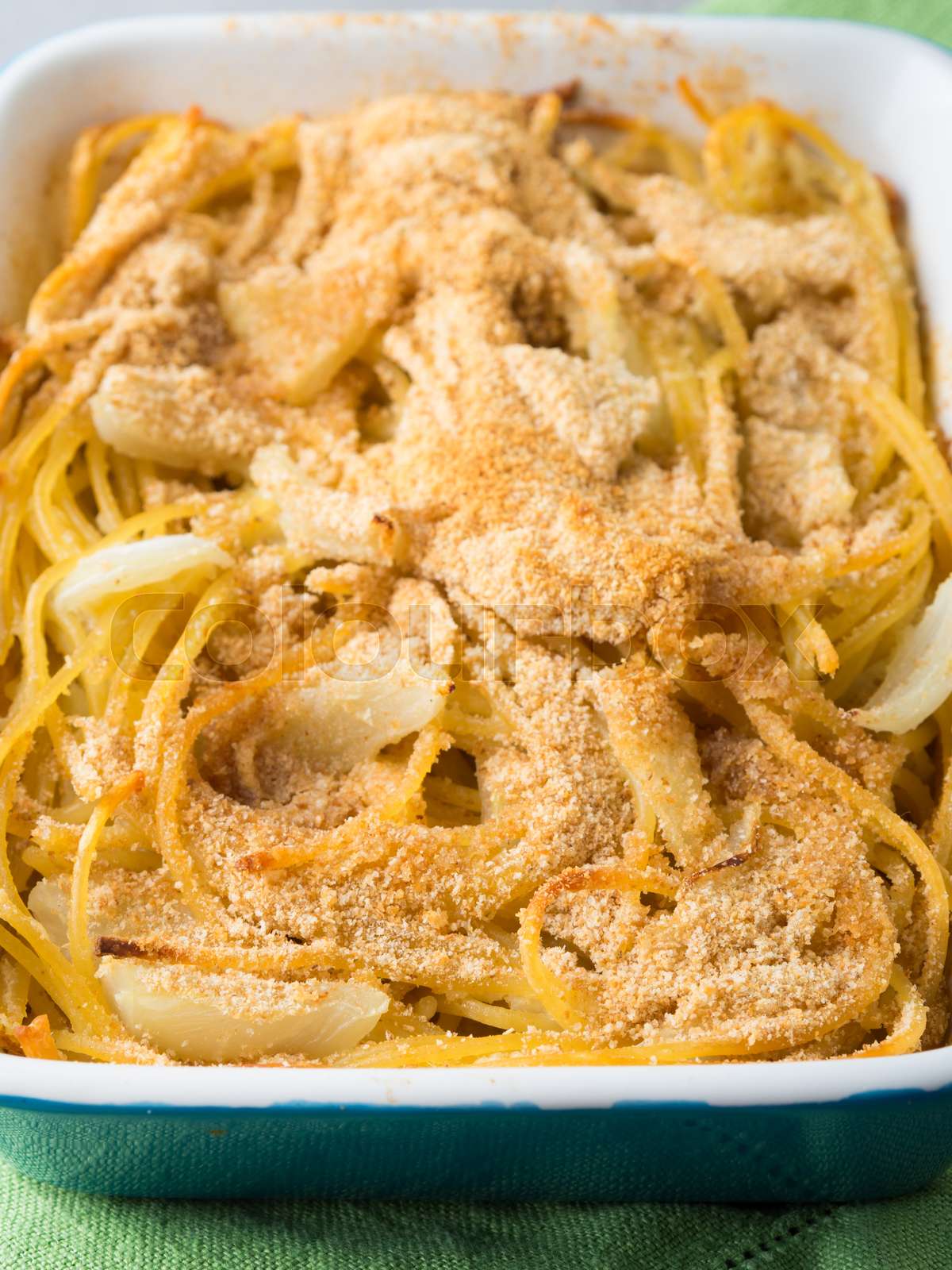 Spaghetti gratin with fennel and parmesan cheese | Stock image | Colourbox