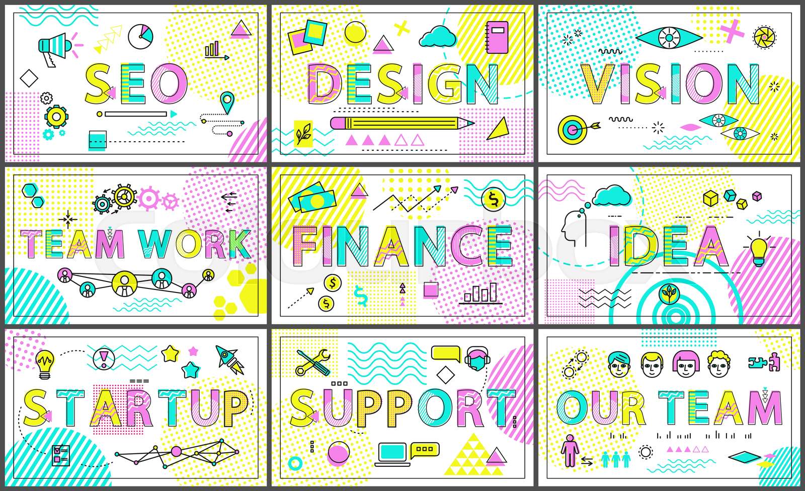 Business and Creative Team-Building Linear Posters | Stock vector ...