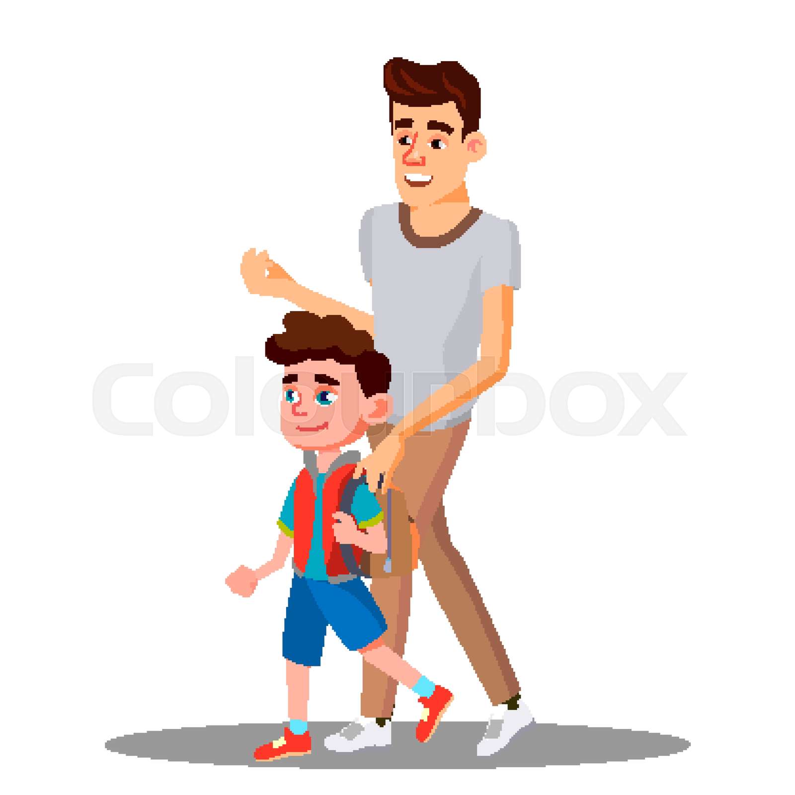 Father Leads To School Child Boy In New School Year Vector. Isolated ...