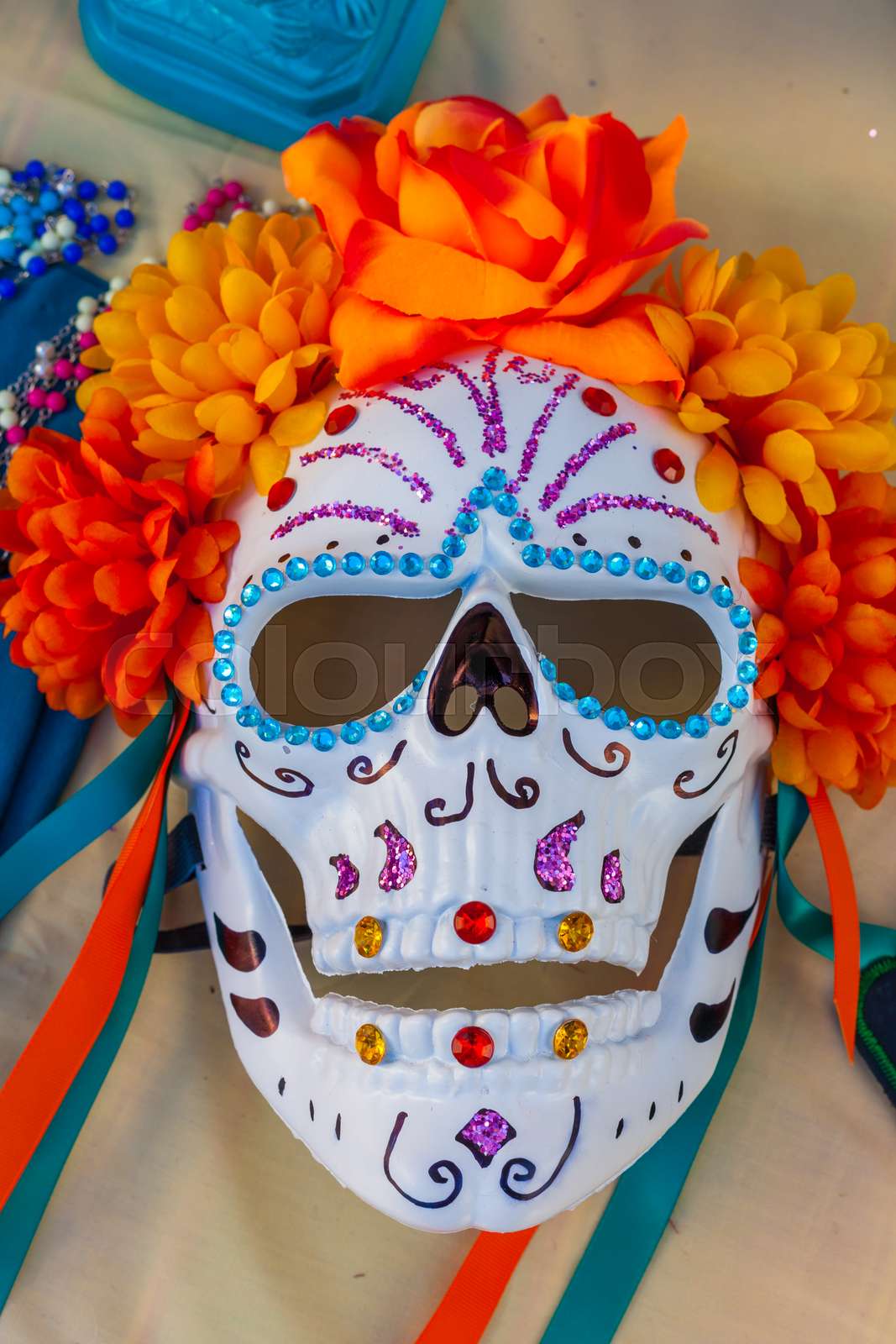 Traditional decorated sugar skull mask for Dia de los Muertos/Day of ...