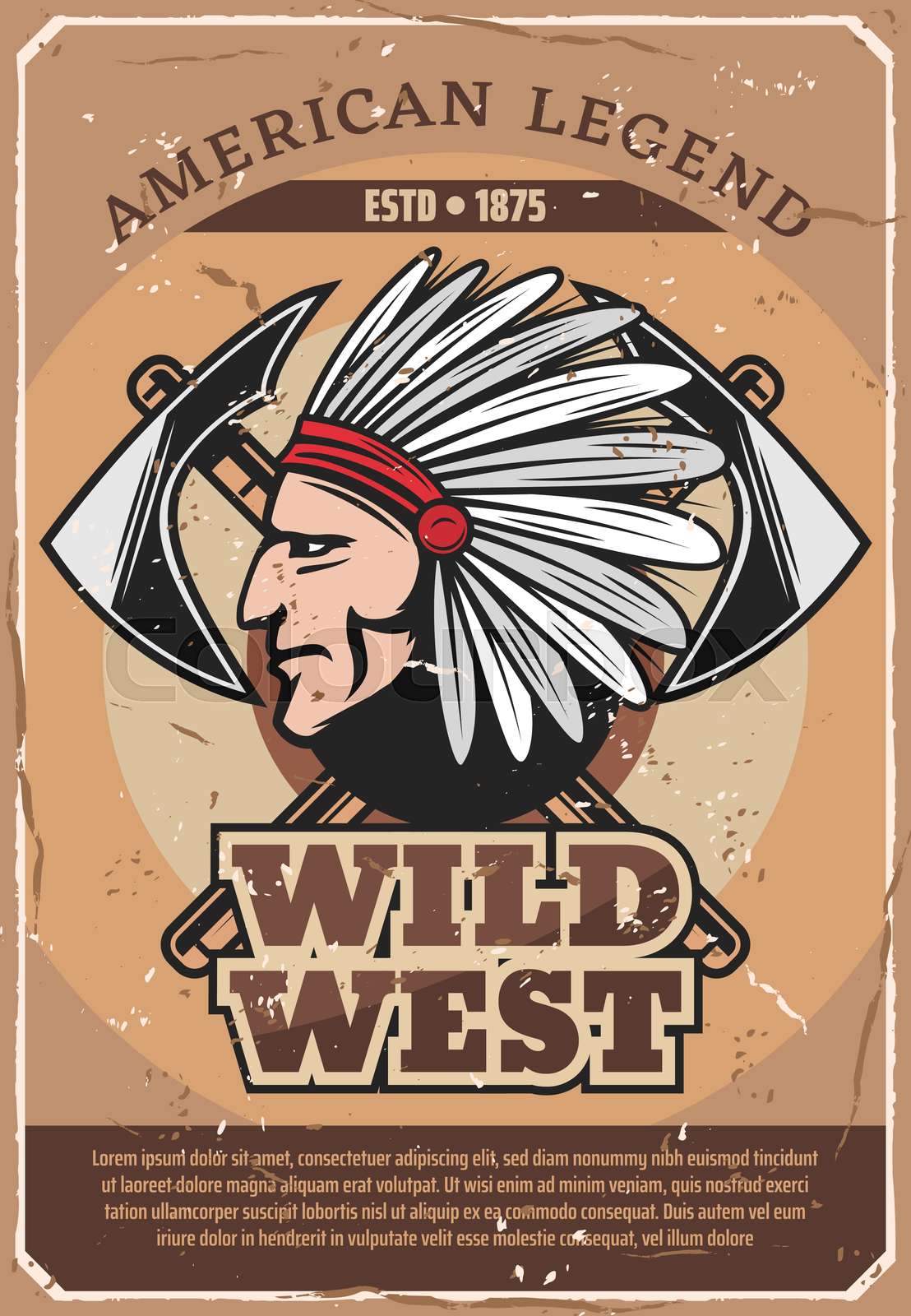 American Wild West Indian man retro poster | Stock vector | Colourbox
