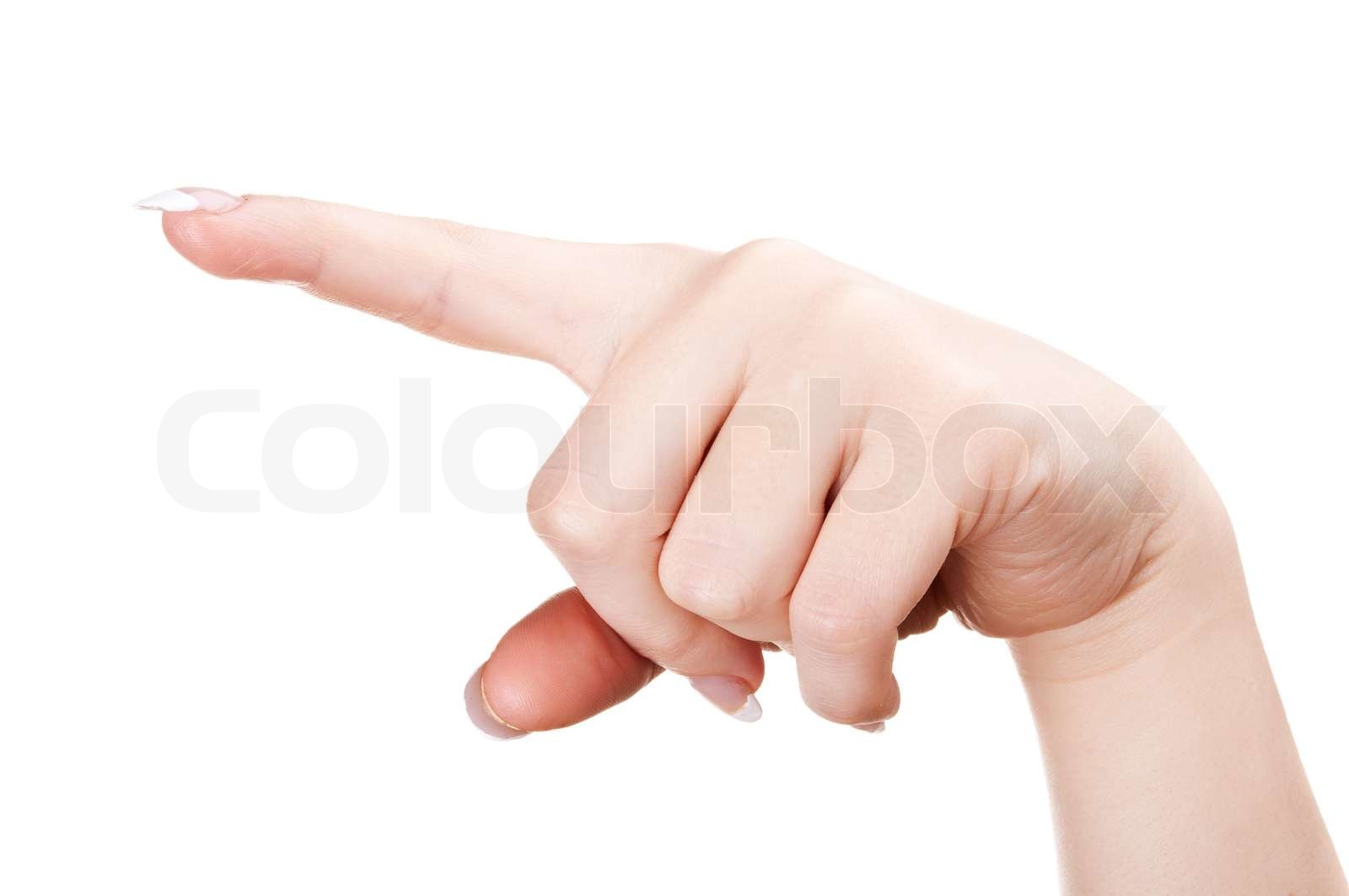 kvinde peger en finger på det punkt | Stock foto | Colourbox