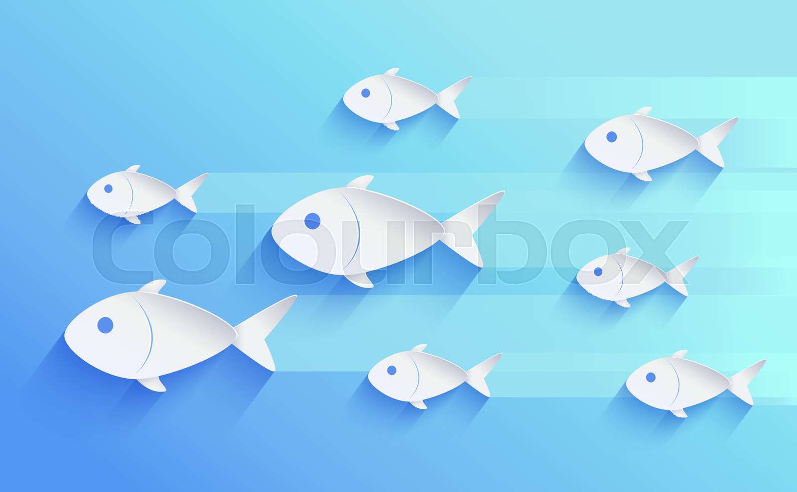 School of Fish Vector Silhouette Isolated on Blue | Stock vector ...