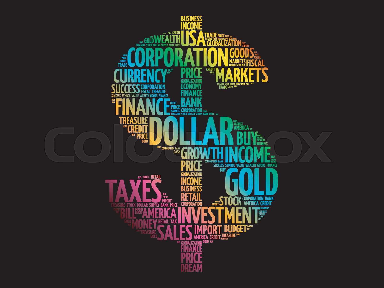 Dollar word cloud sign | Stock vector | Colourbox
