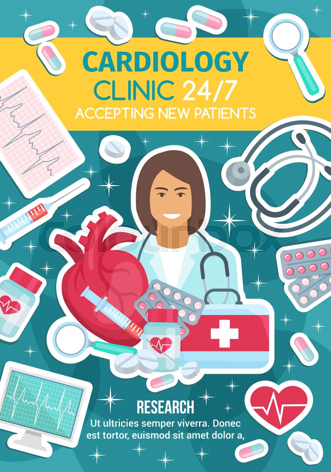 Cardiologist doctor, cardiologykit and heart | Stock vector | Colourbox