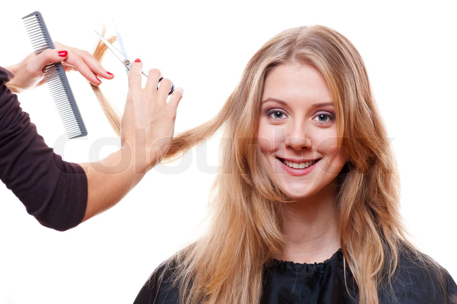 smiley model in hairdressing salon | Stock image | Colourbox