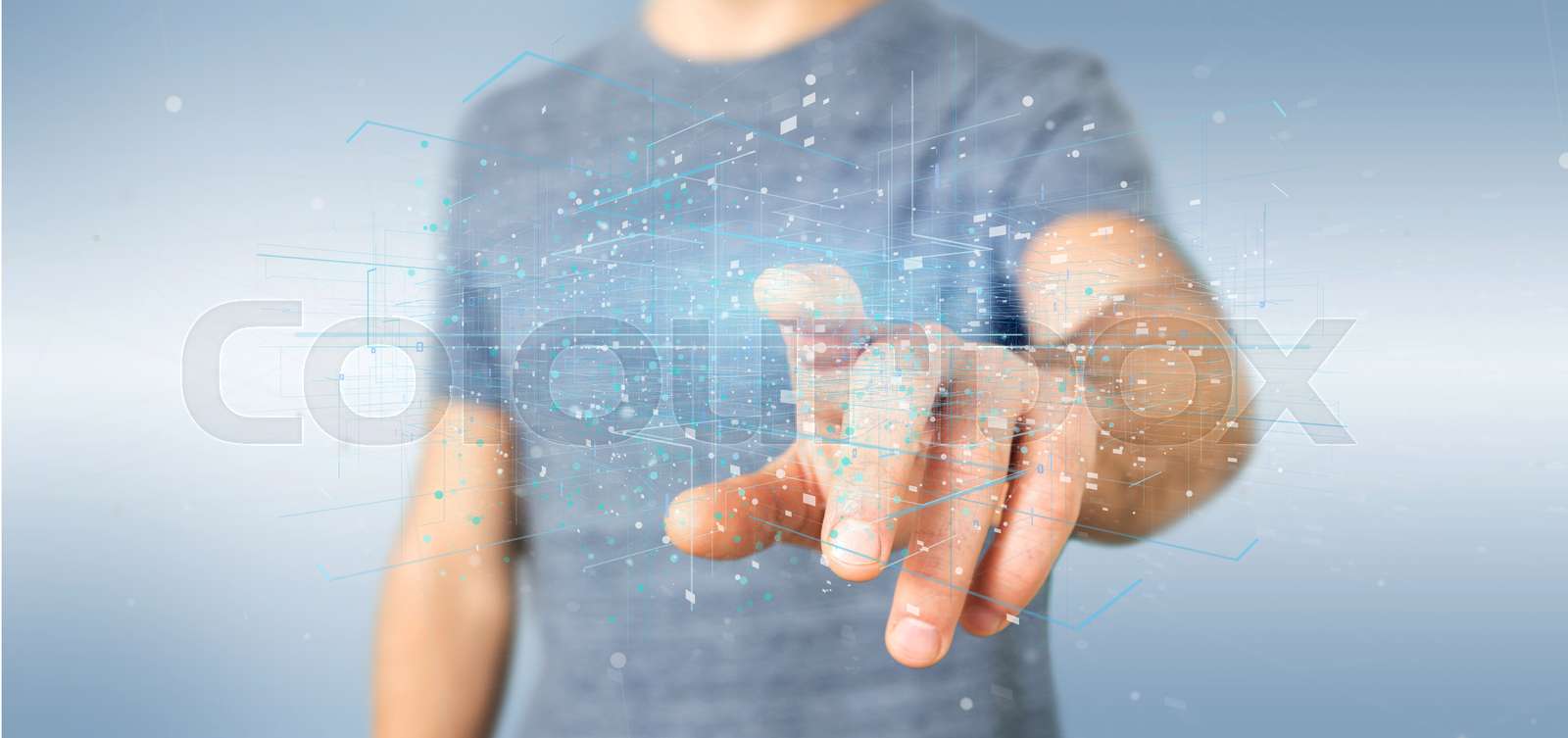 Man holding Data binary cloud 3d rendering | Stock image | Colourbox