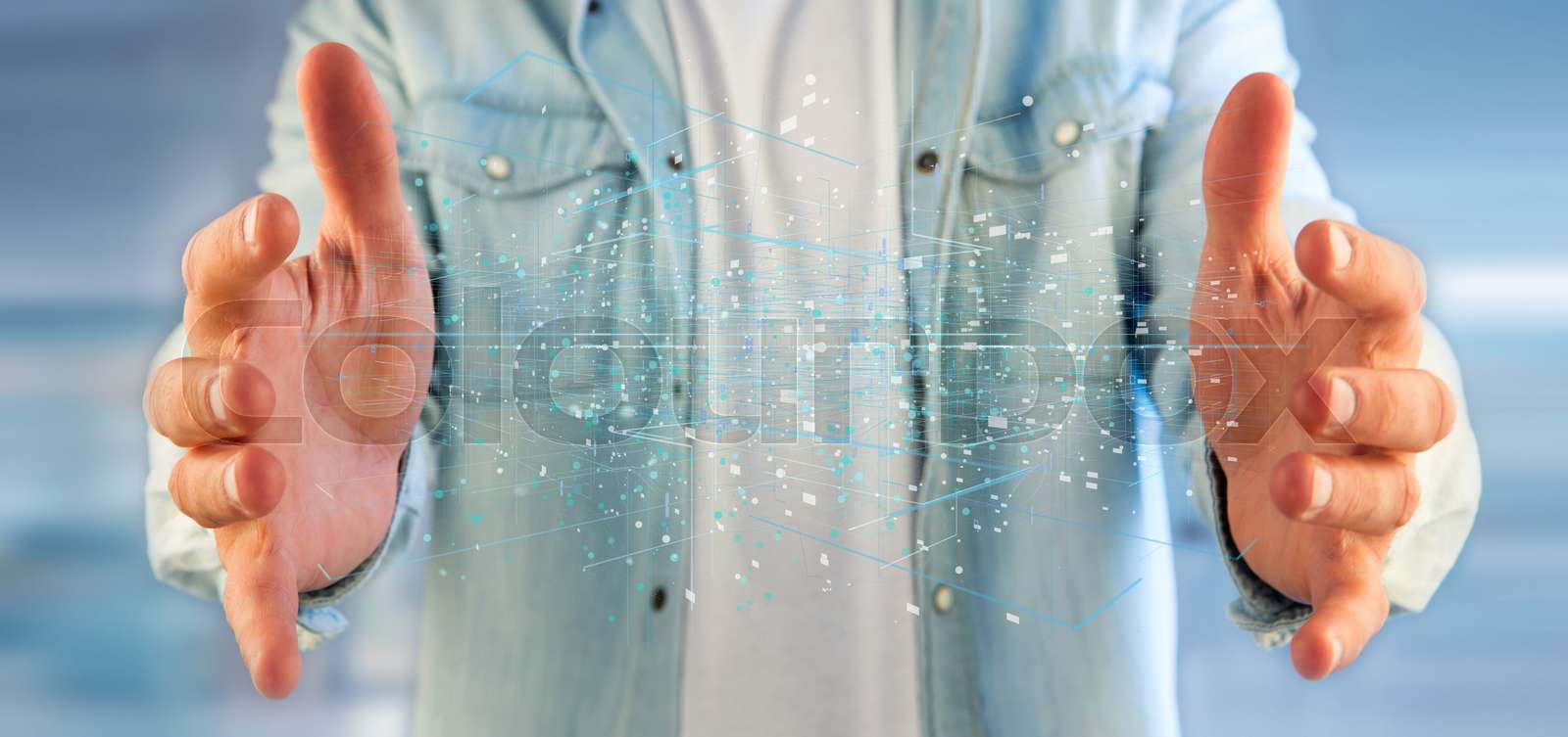 Man holding Data binary cloud 3d rendering | Stock image | Colourbox