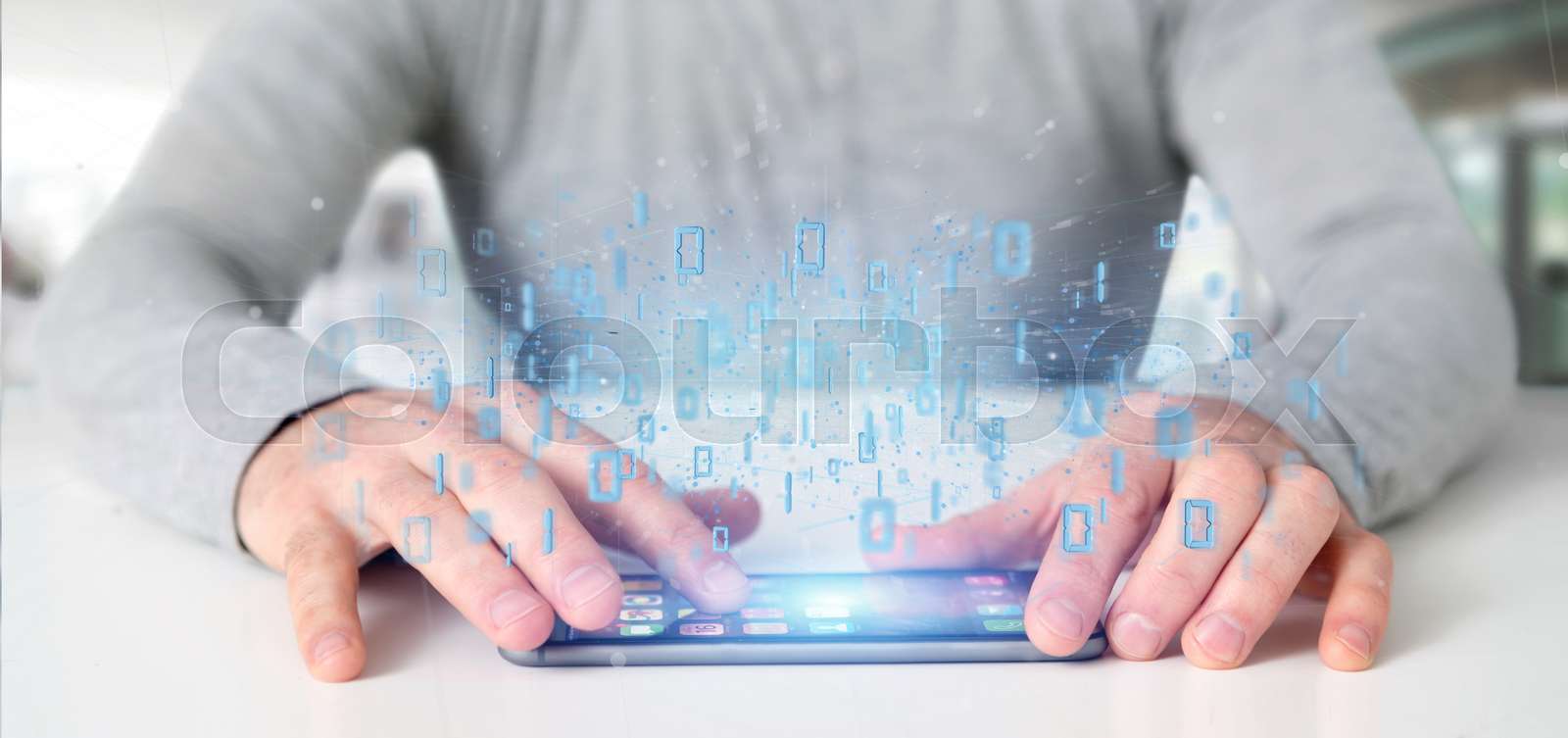 Man holding Data binary cloud 3d rendering | Stock image | Colourbox