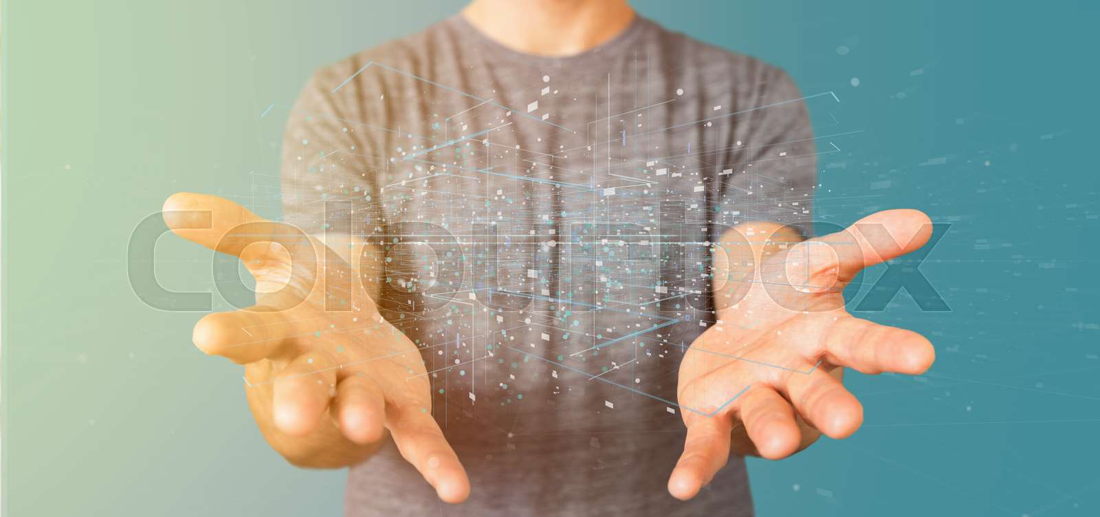 Man holding Data binary cloud 3d rendering | Stock image | Colourbox