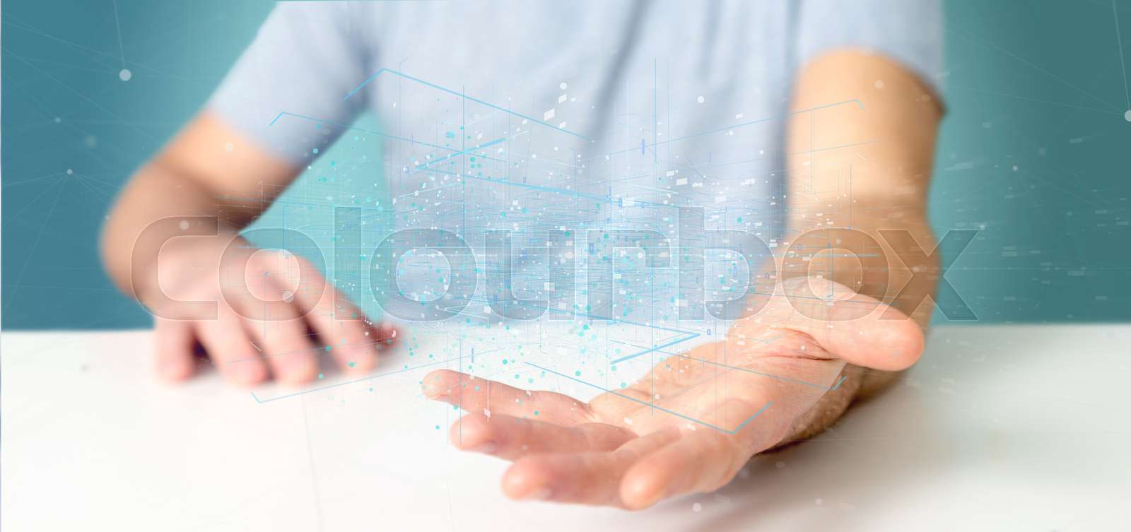 Man holding Data binary cloud 3d rendering | Stock image | Colourbox