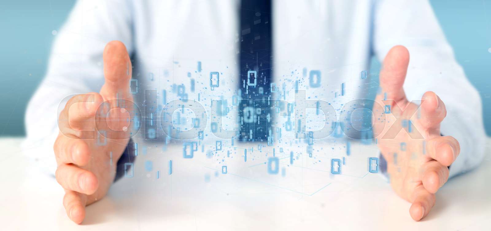 Man holding Data binary cloud 3d rendering | Stock image | Colourbox