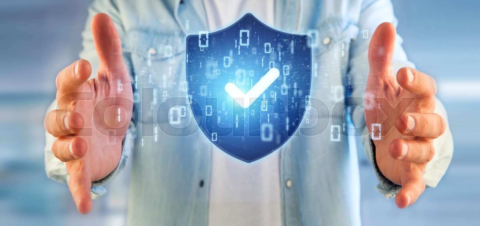 Man Holding A Shield Web Security Concept 3d Rendering Stock Image Colourbox