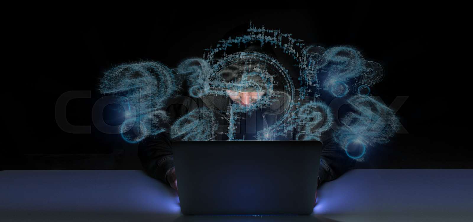 Hacker activating Question mark | Stock image | Colourbox