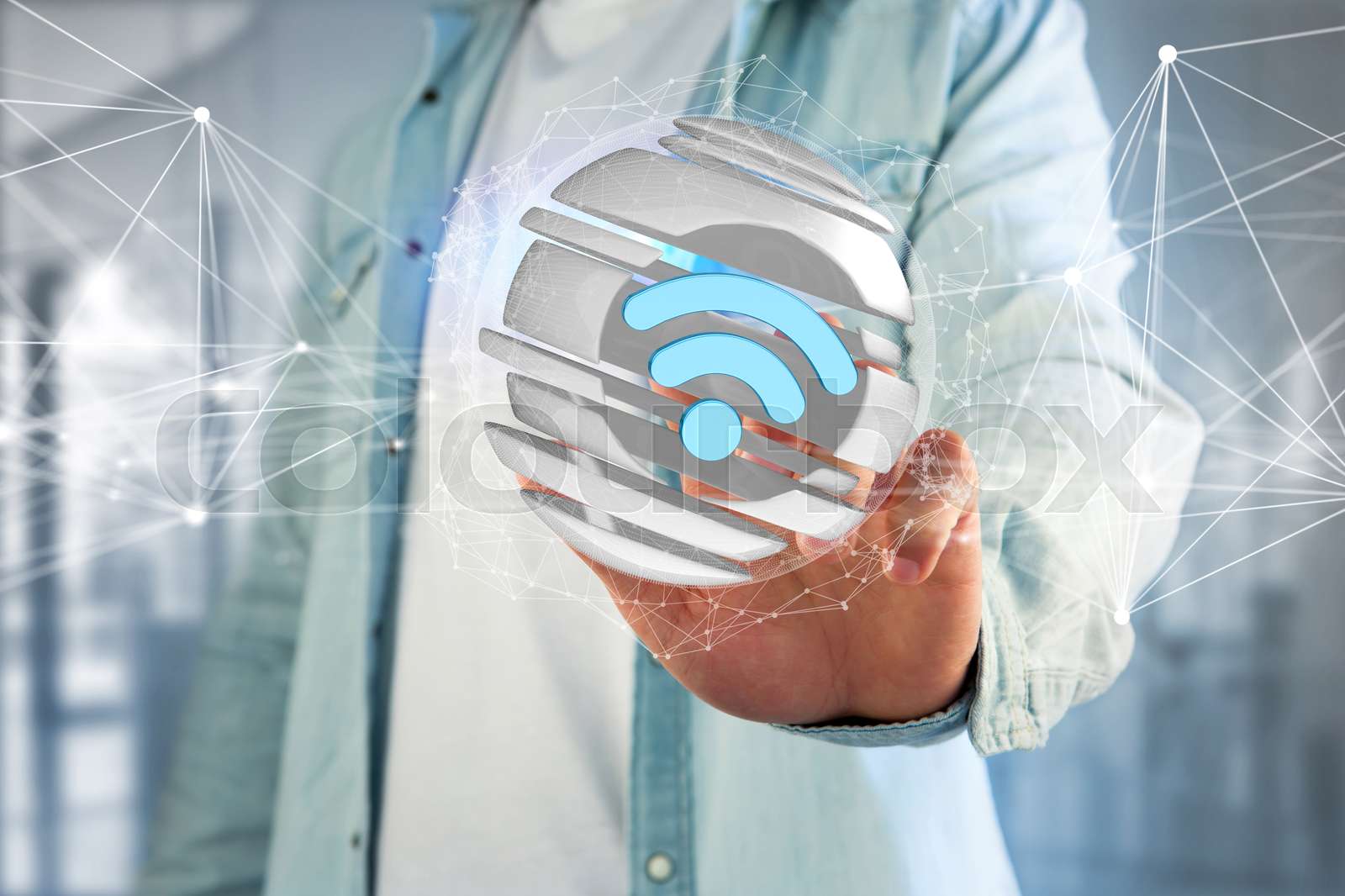 Wifi symbol displayed in a sliced sphere - 3d rendering | Stock image ...
