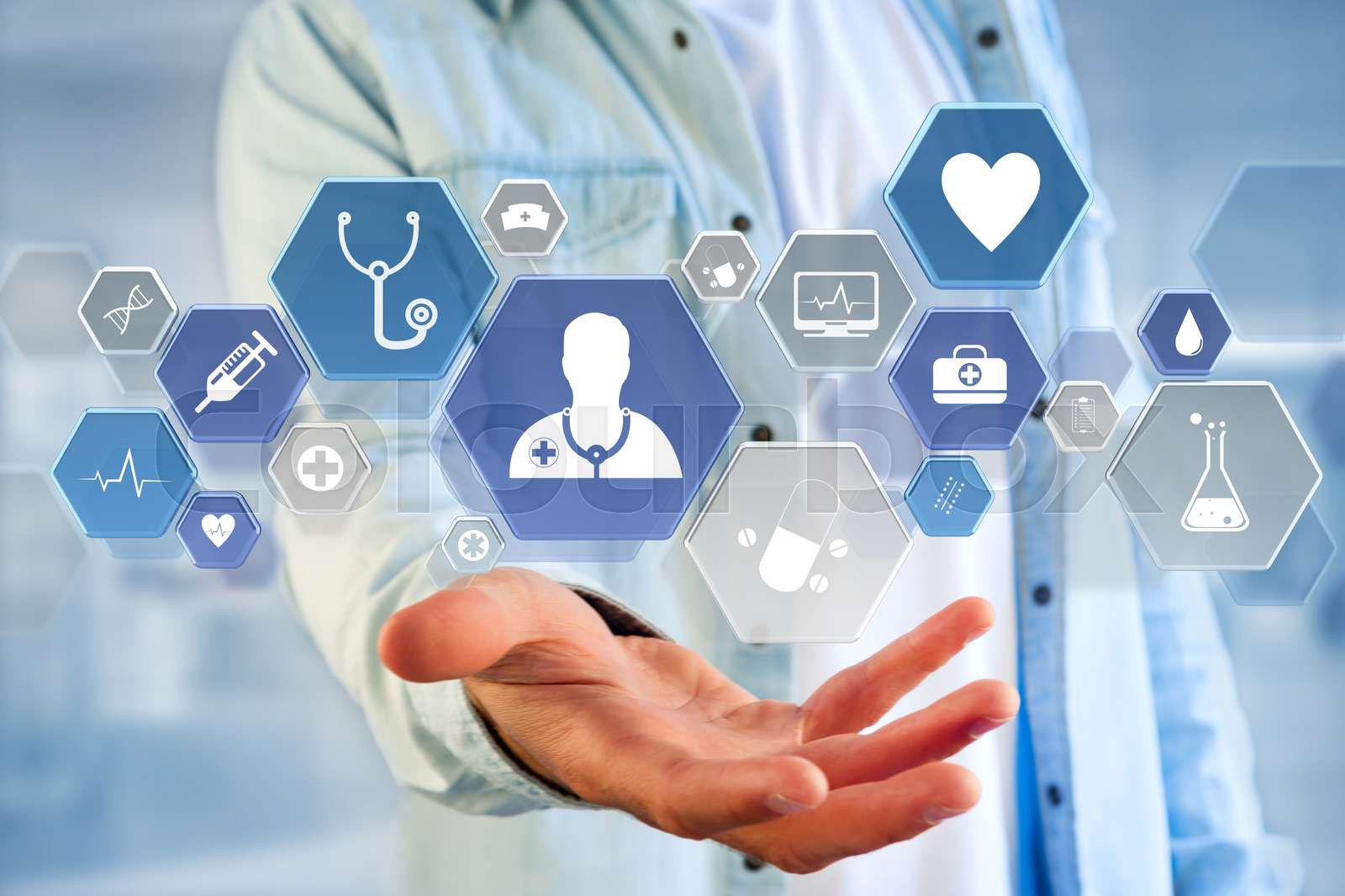 Medical and general healthcare icon displayed on a technology interface ...