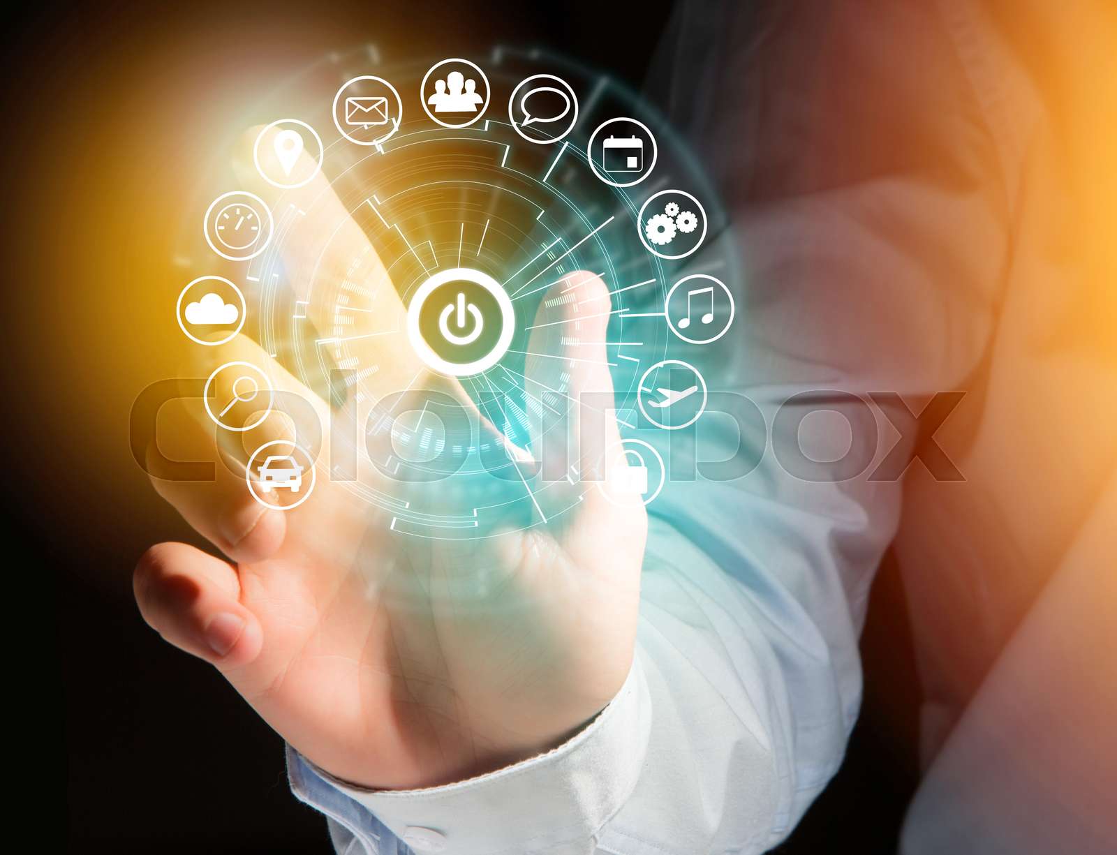 Home button of a technology interface surrounded by application ...