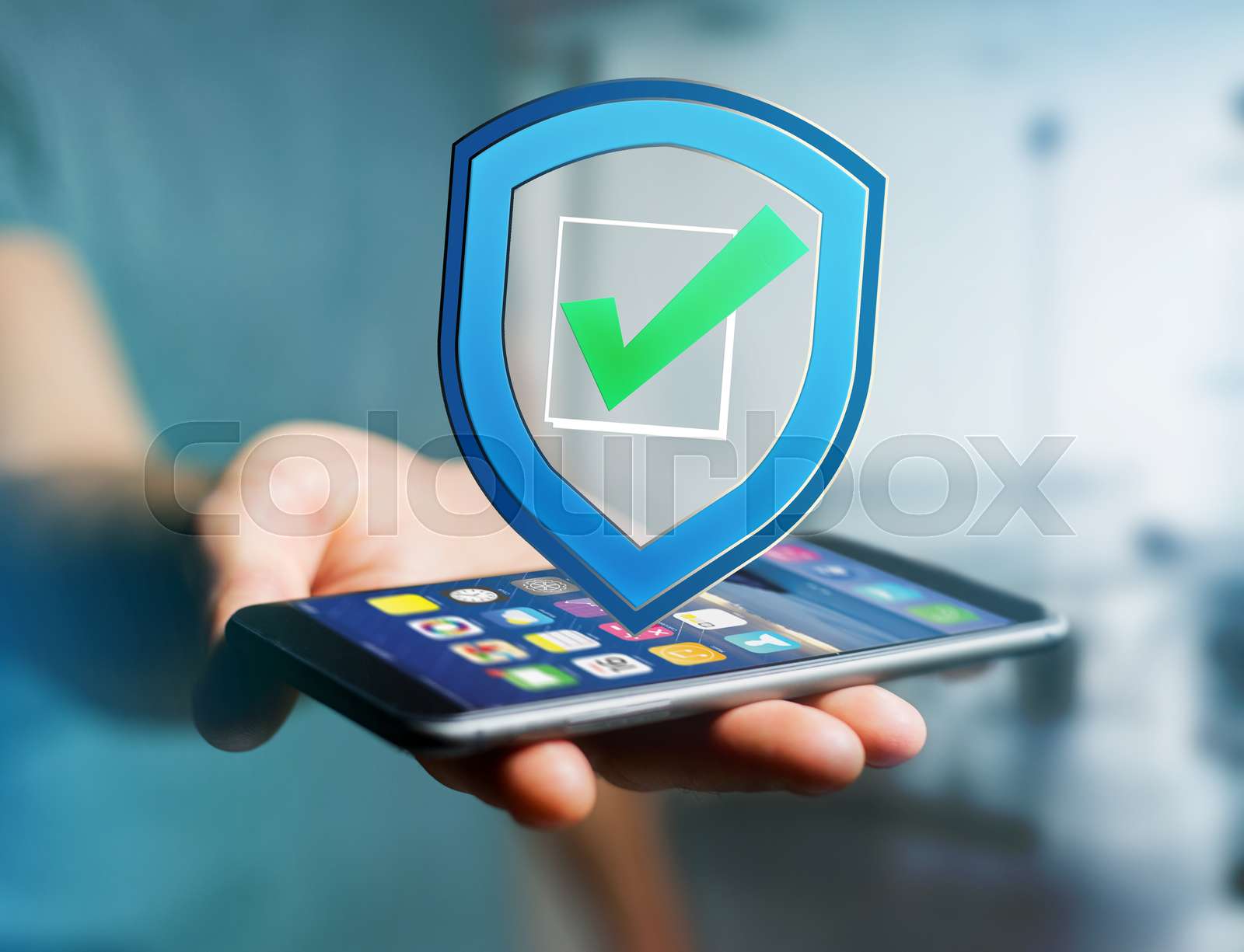 Shield symbol displayed on a futuristic interface - Security and internet concept | Stock image ...