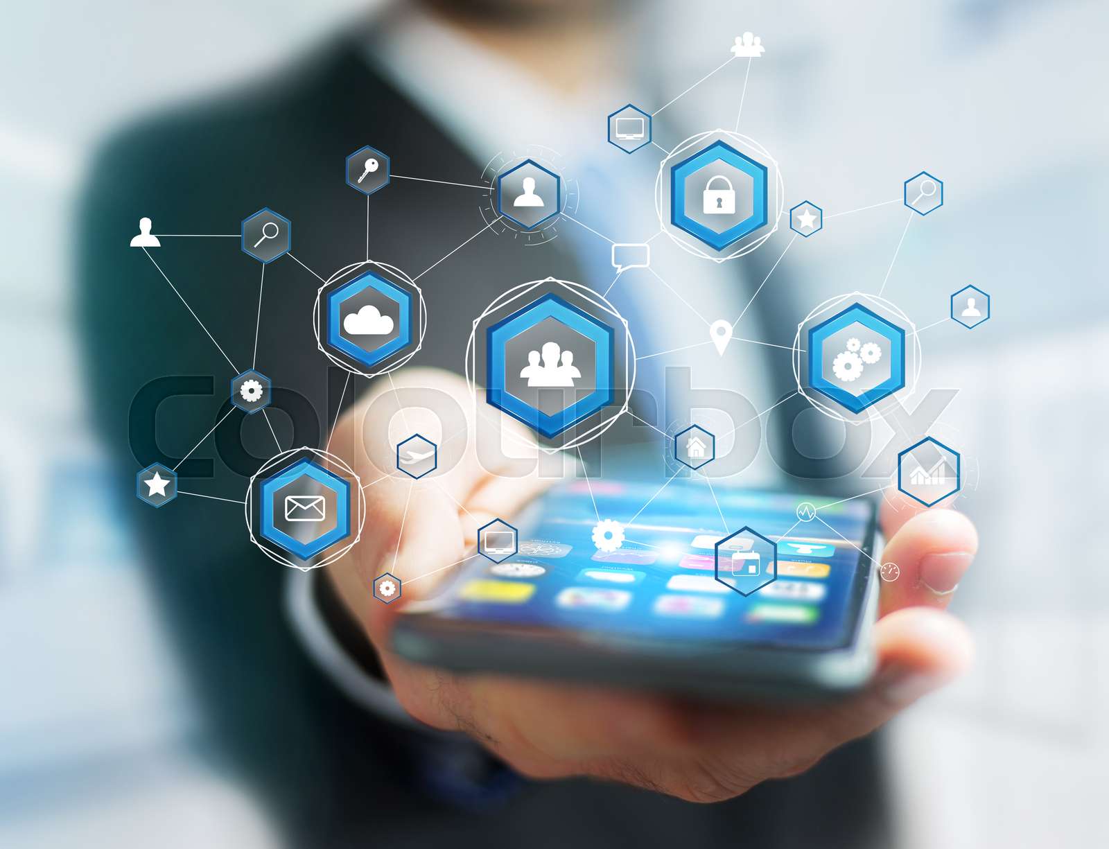 Business network connection displayed on a futuristic interface with ...