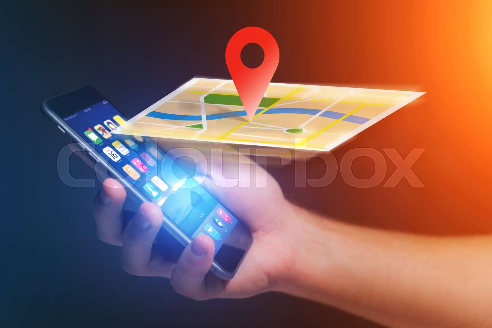 Concept of geographical localization on a map with a smartphone | Stock ...