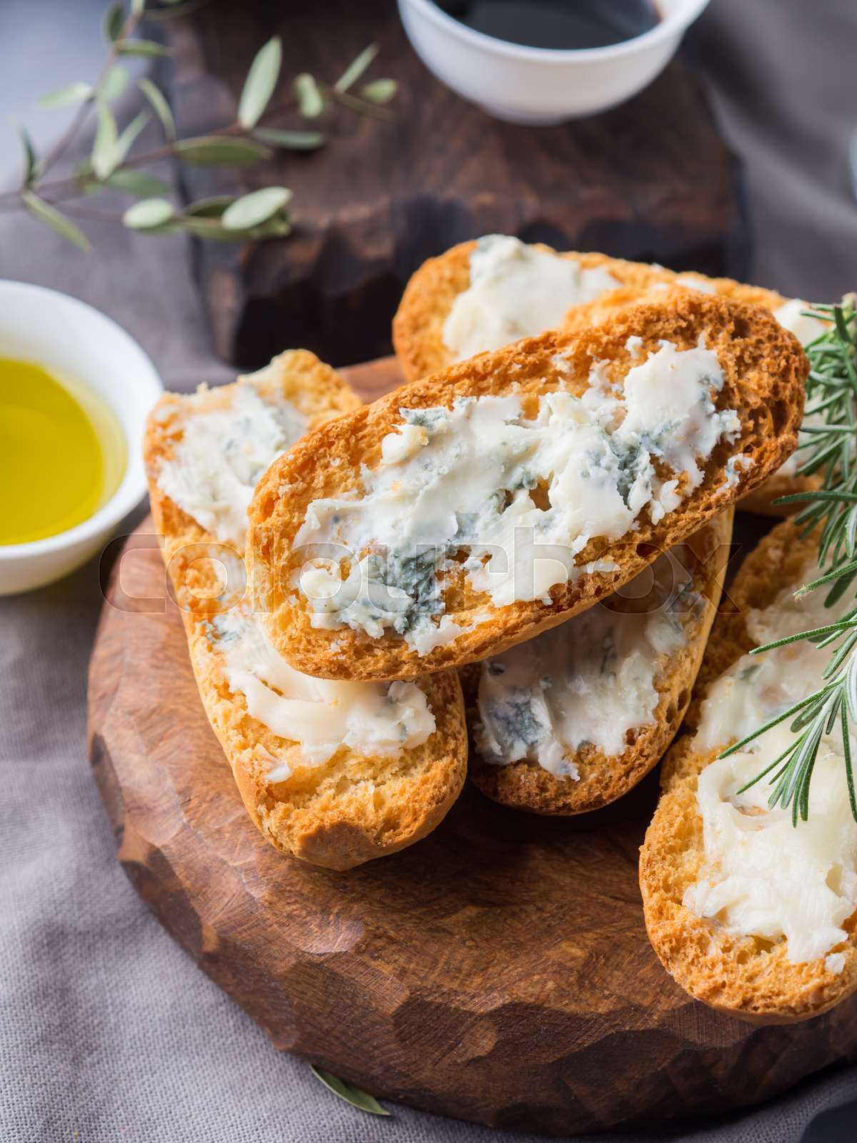 Italian toasts with gorgonzola cheese | Stock image | Colourbox