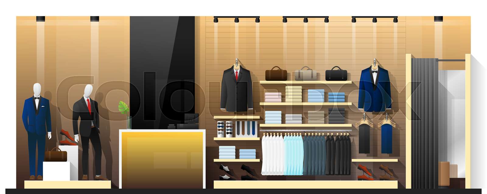 Interior scene of men clothing store 1 | Stock vector | Colourbox