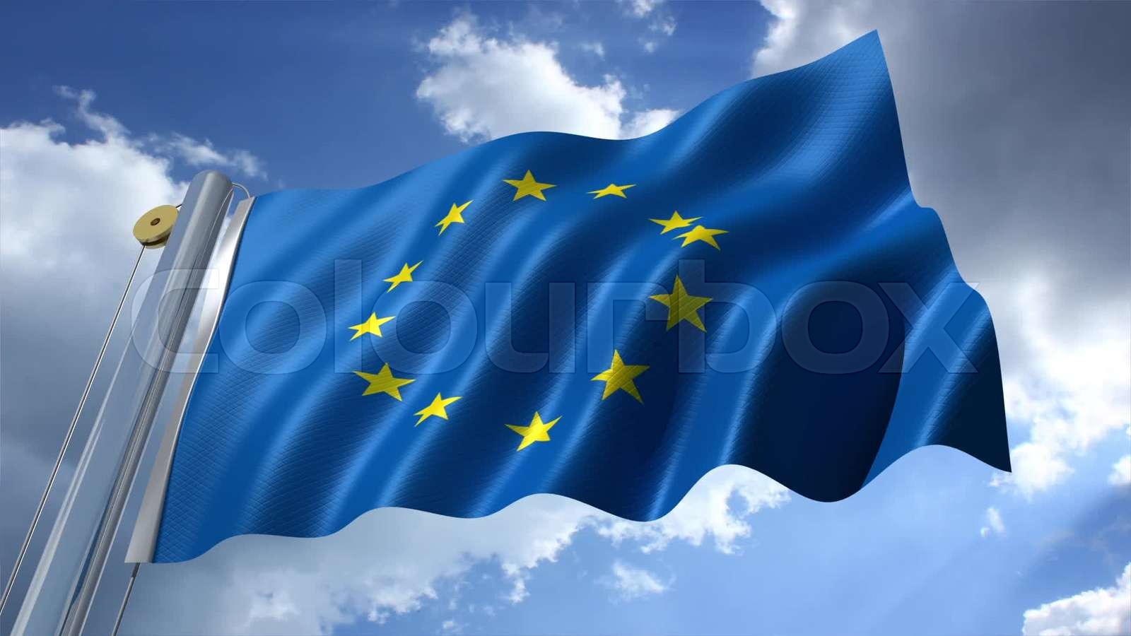 Europe Union flag with blue sky | Stock video | Colourbox