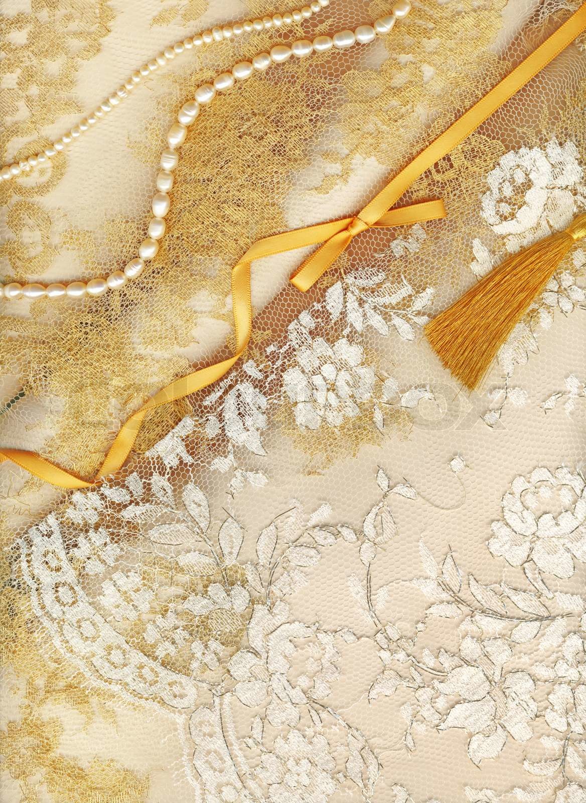 Golden textile wedding border | Stock image | Colourbox