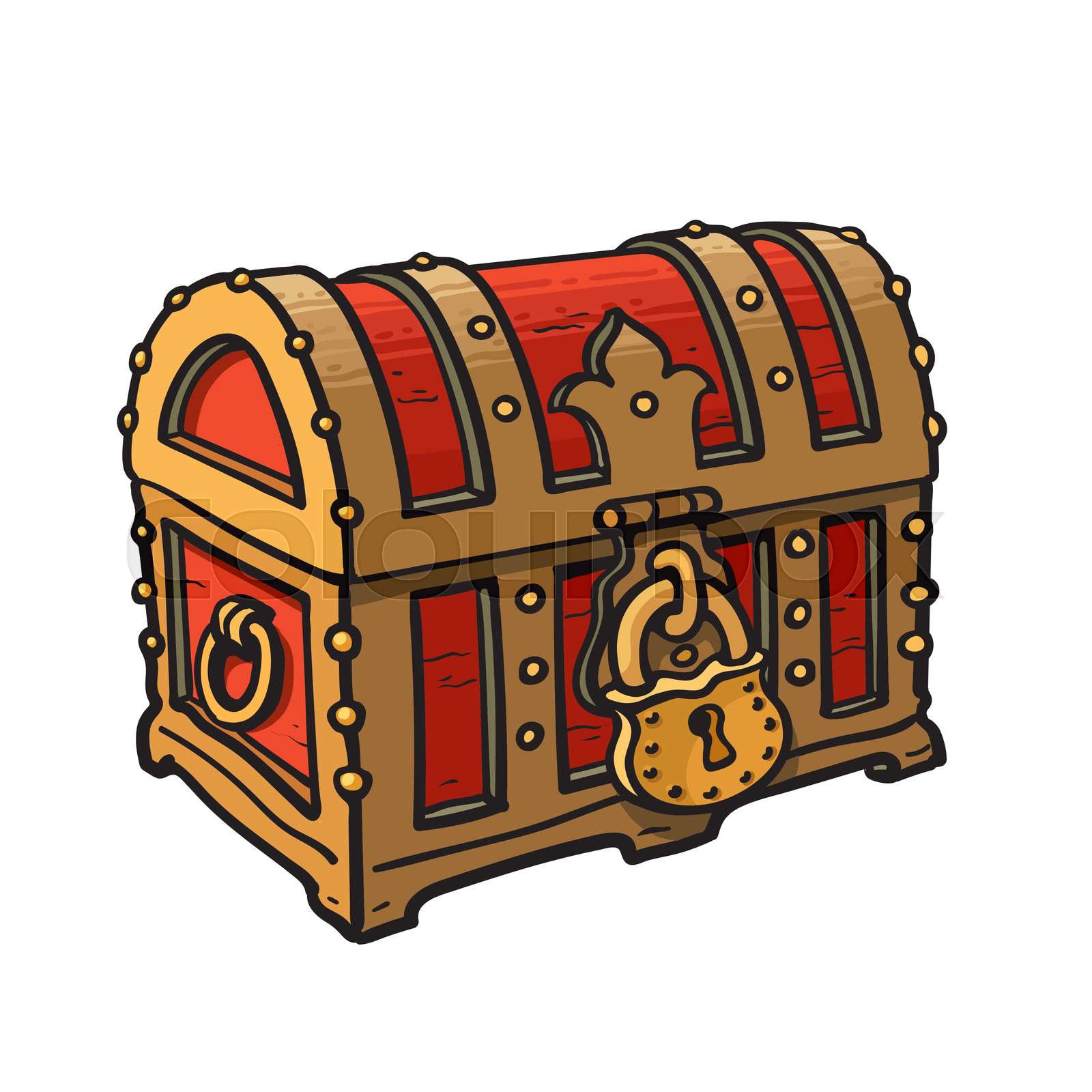Locked pirate treasure chests with golden lock. Cartoon style hand ...