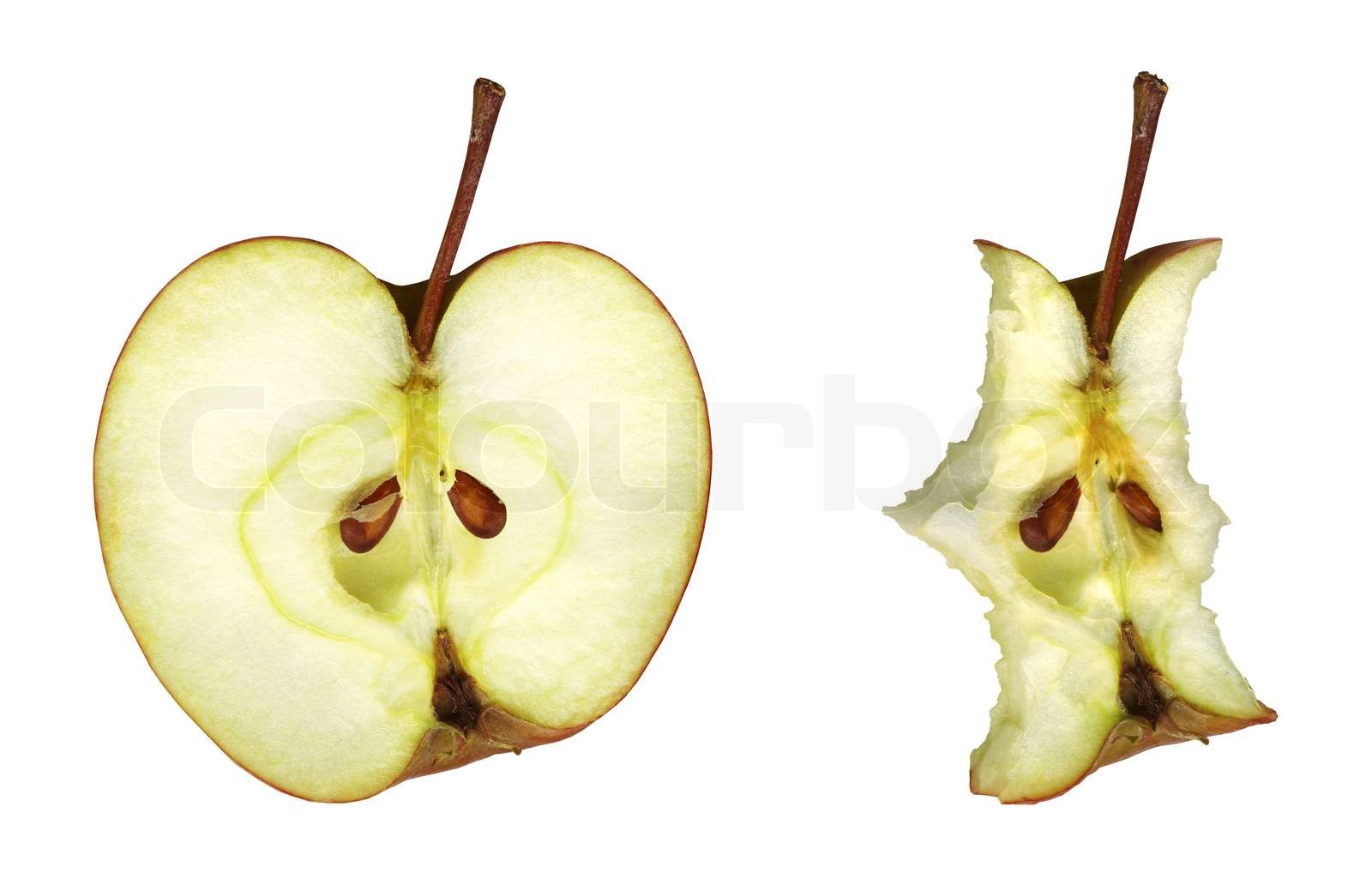 Frischer Apfel aus dem Garten in der Hälfte und einem Baumstumpf ...