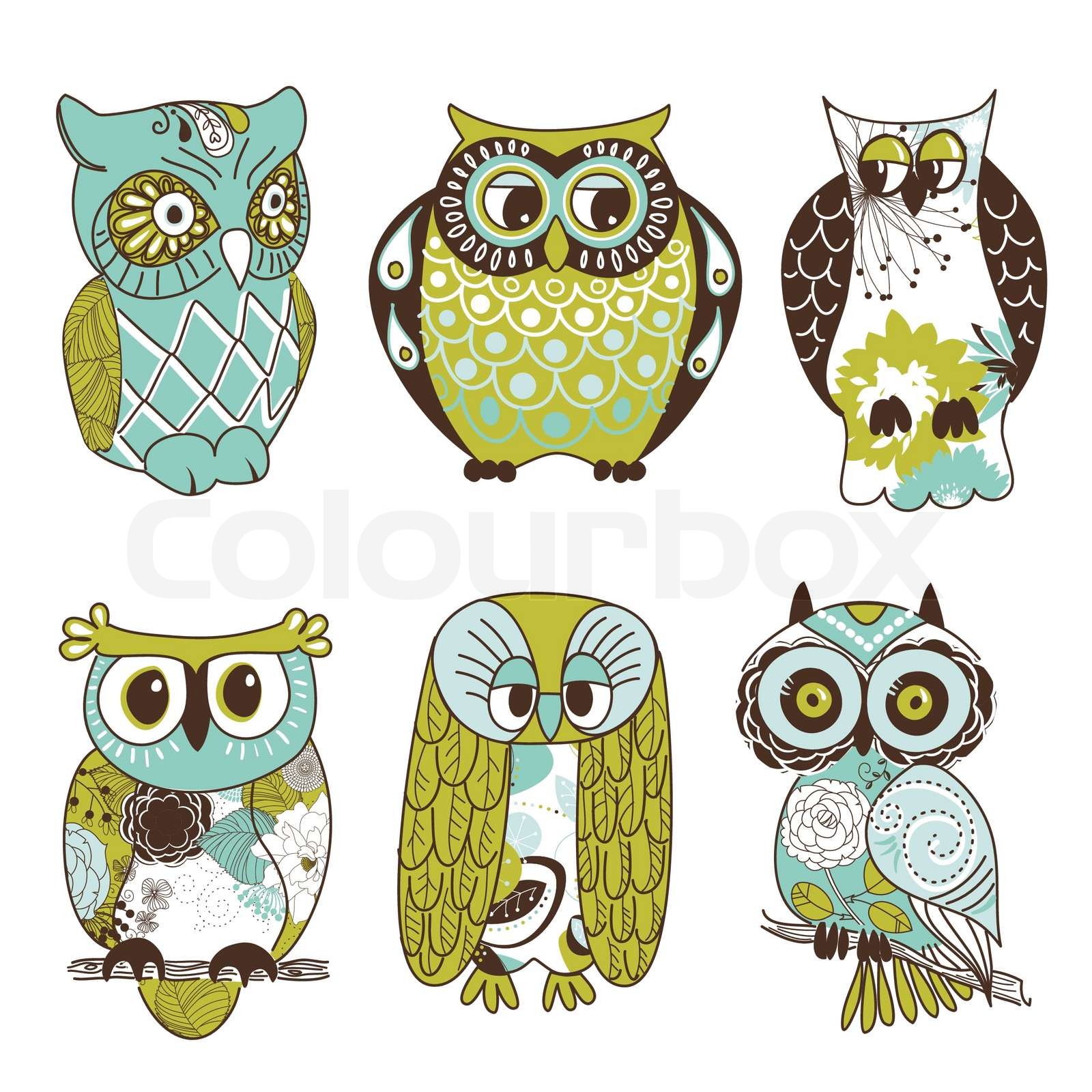 Collection of six different owls | Stock vector | Colourbox