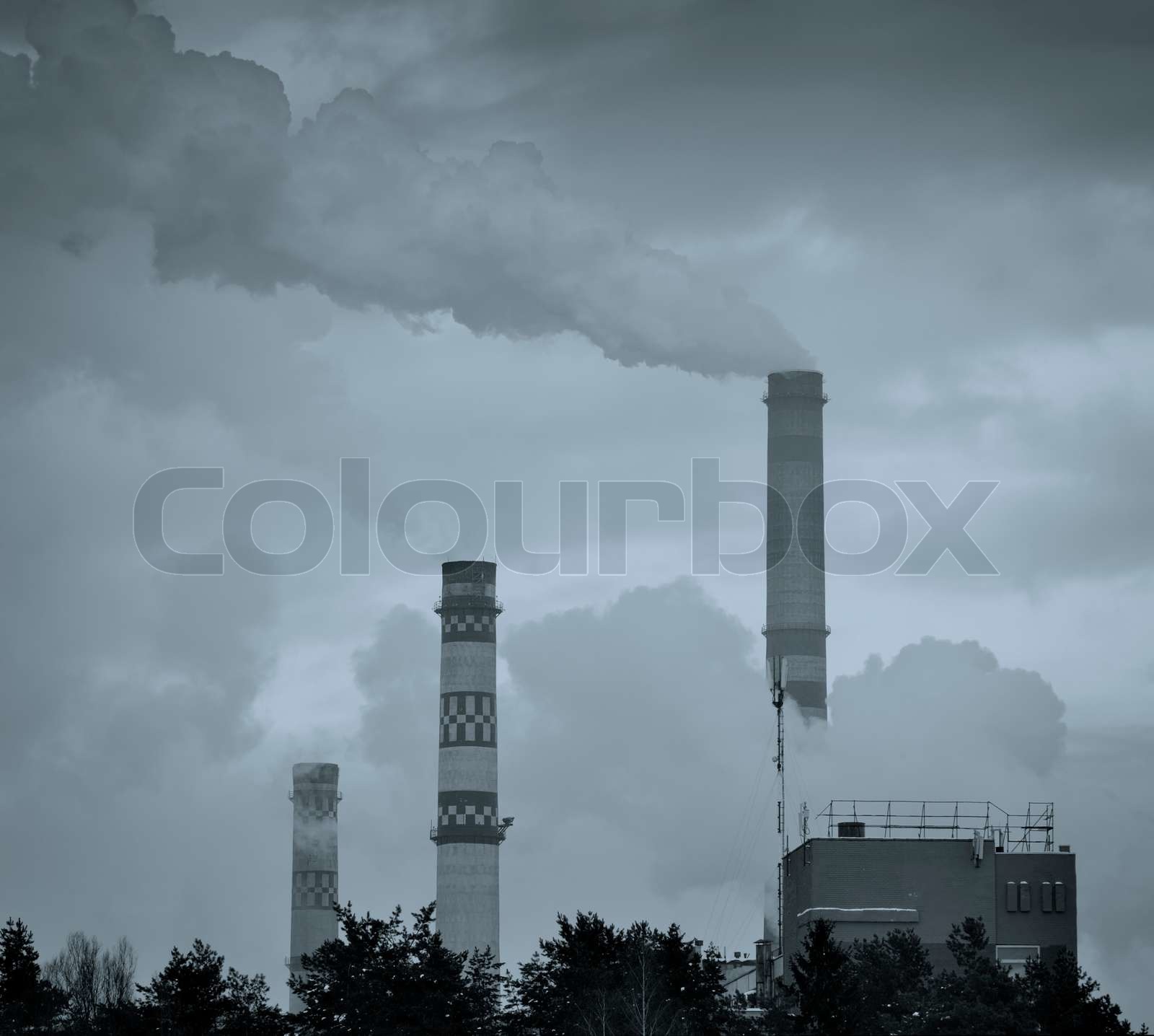 Monochrome Industrial Landscape – Smokestacks Emitting Smoke | Stock ...