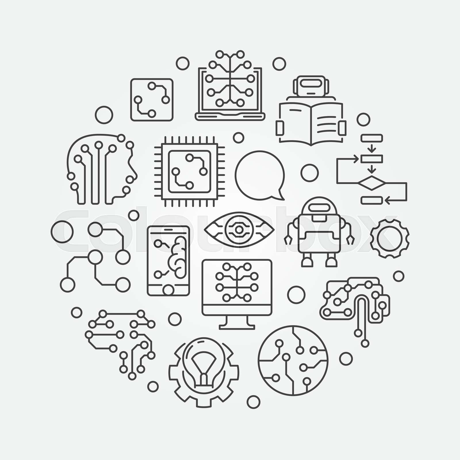 Machine Learning circular vector illustration in outline style | Stock ...